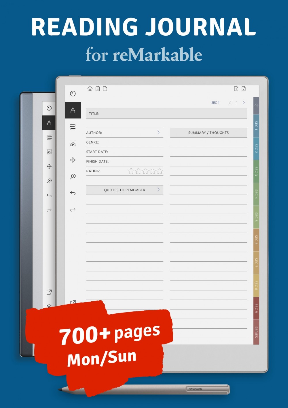 Reading Journal Template for reMarkable – Track Books & Notes
