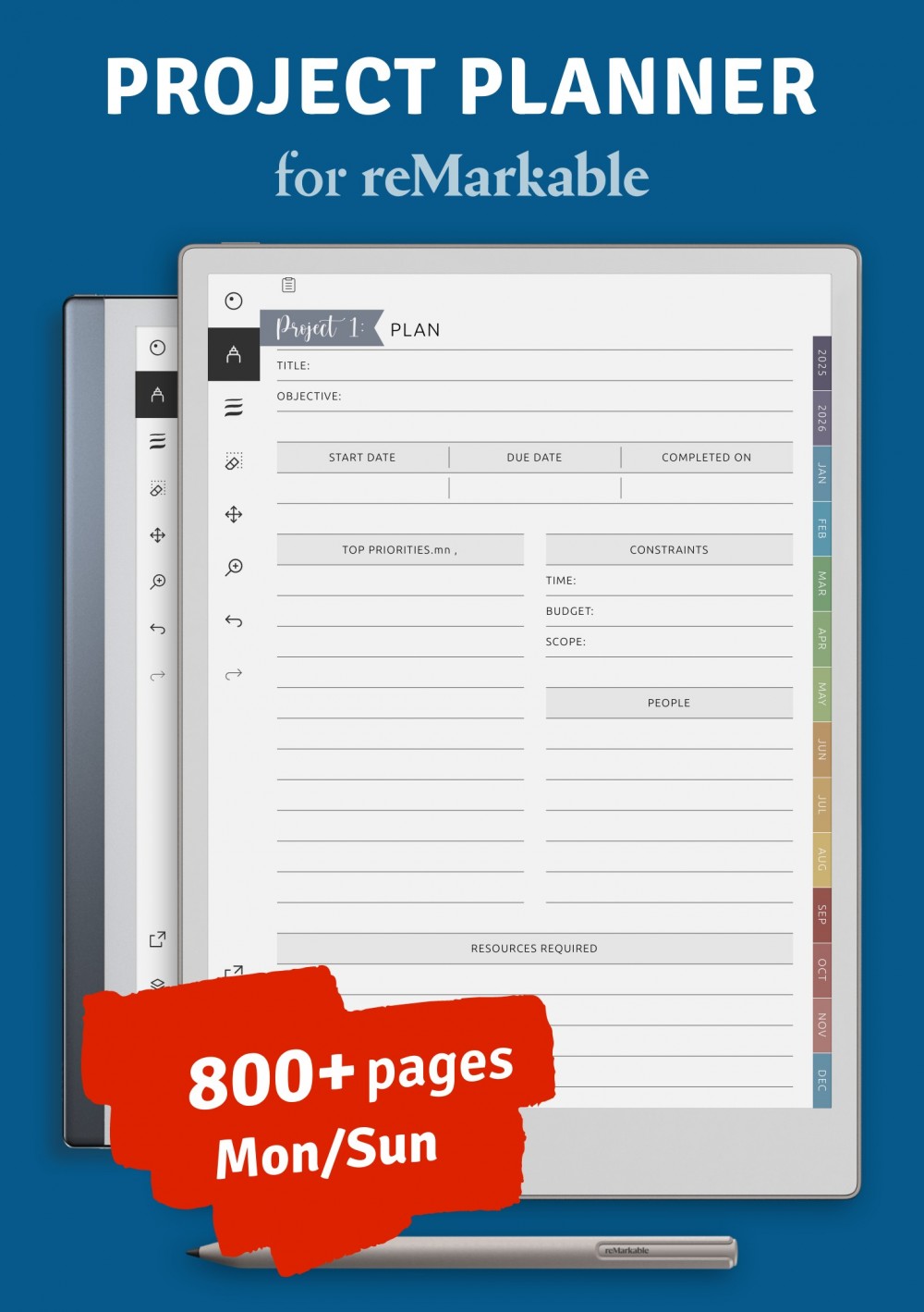 Section Project Planner for reMarkable - Customizable Templates