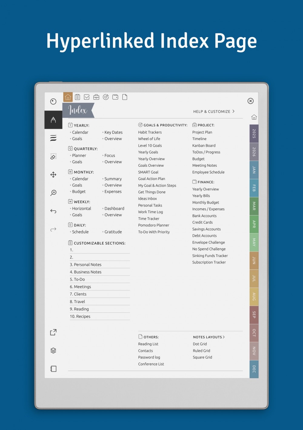 Weekly Planner for reMarkable - Customizable Hyperlinked PDF