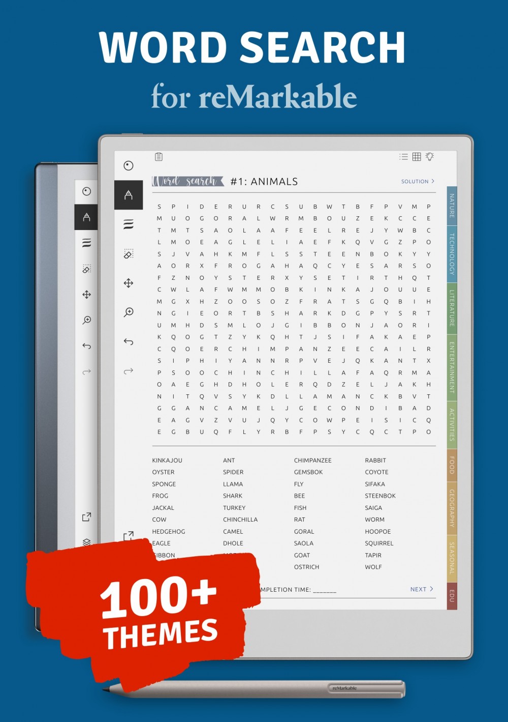 Word Search Puzzles for reMarkable – Fun Brain Game Templates