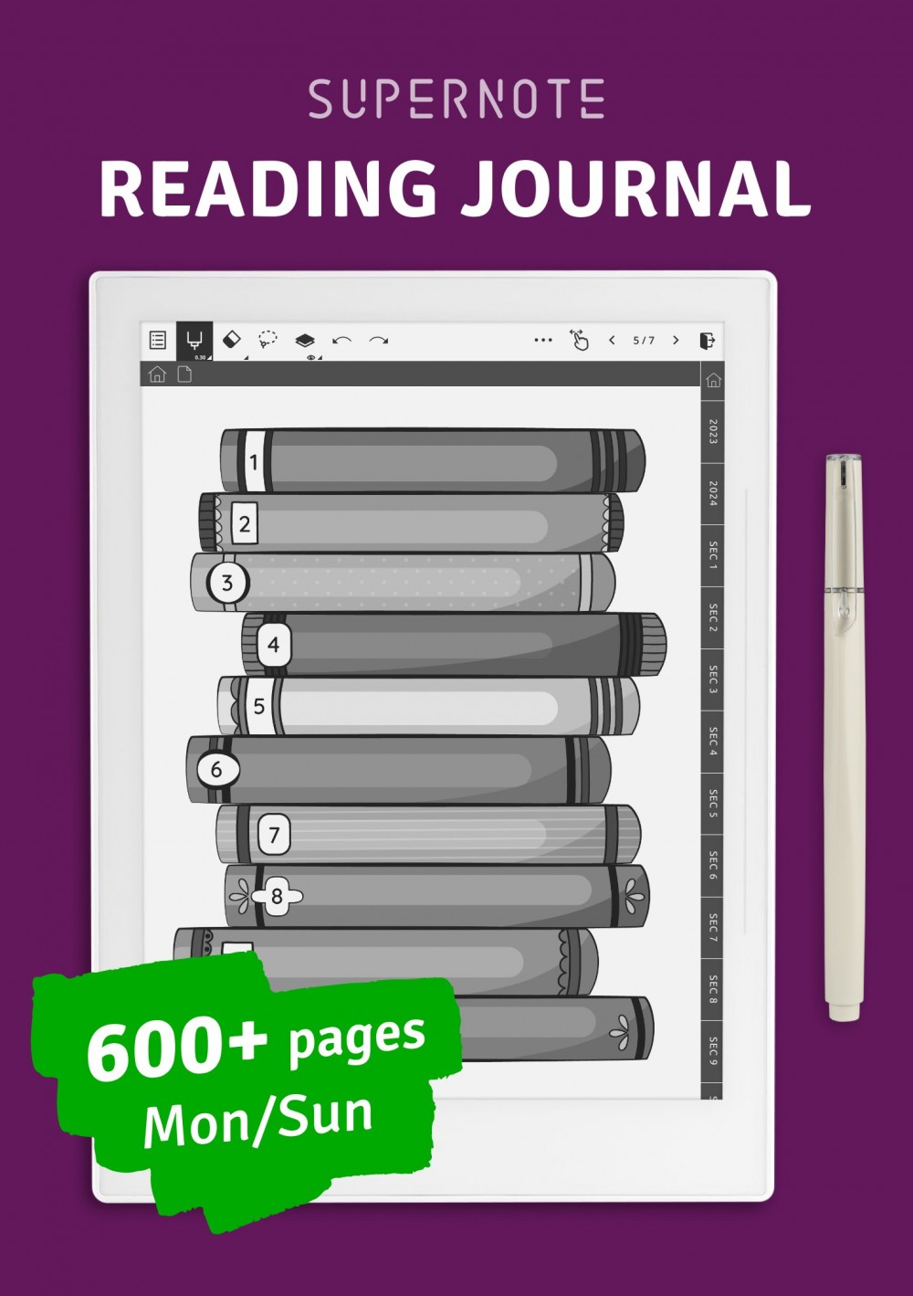 Download Reading Journal Hyperlinked PDF for Supernote A5 X A6 X