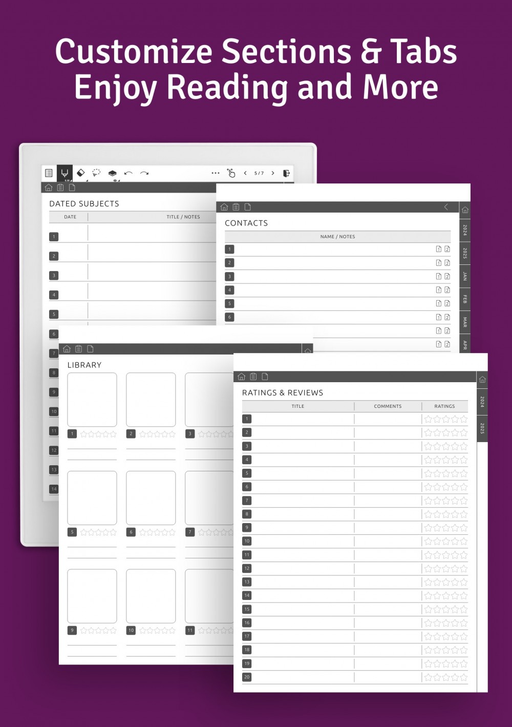 Download Reading Journal Hyperlinked PDF for Supernote A5 X A6 X