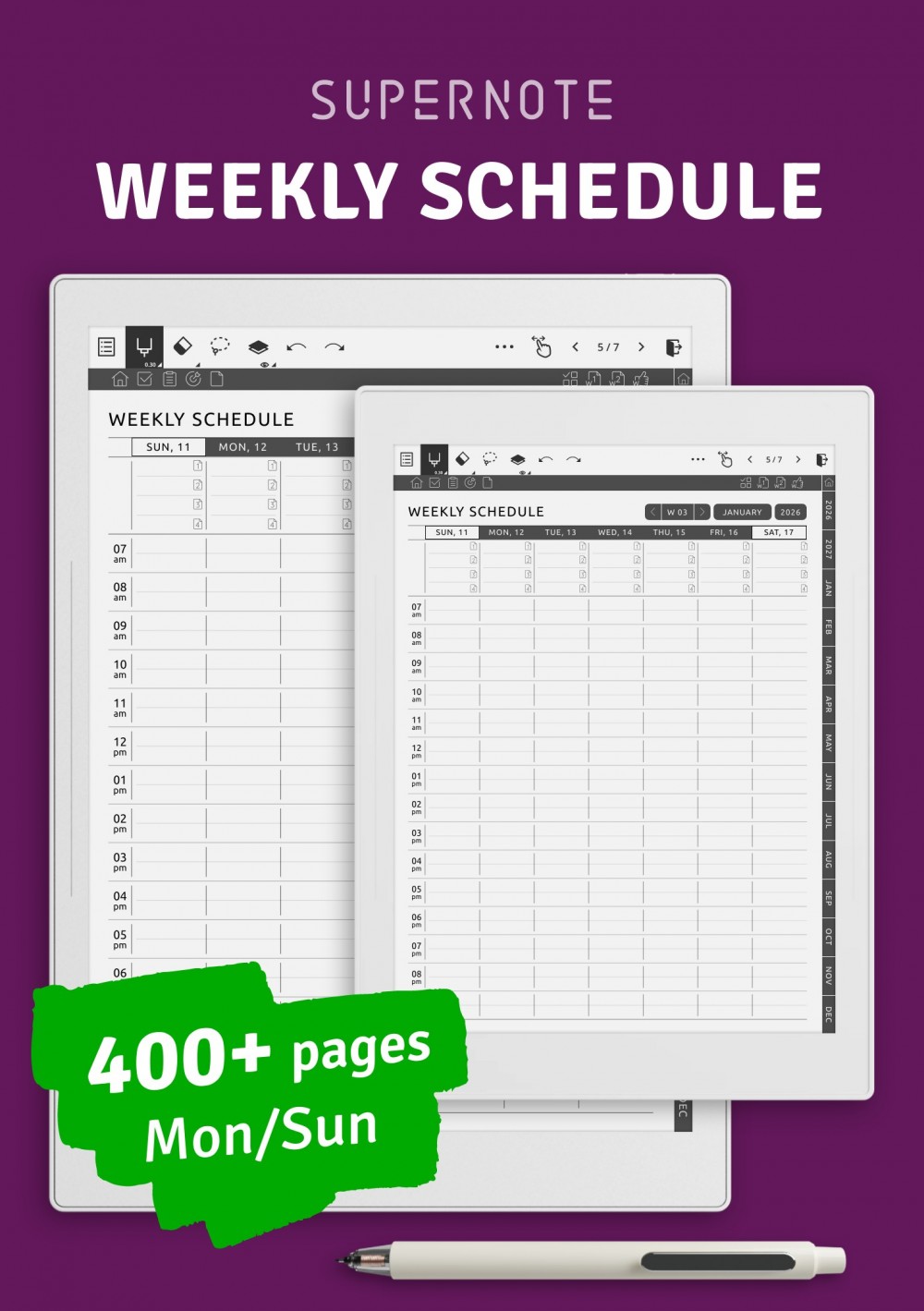 Download Supernote Weekly Schedule Planner Hyperlinked PDF