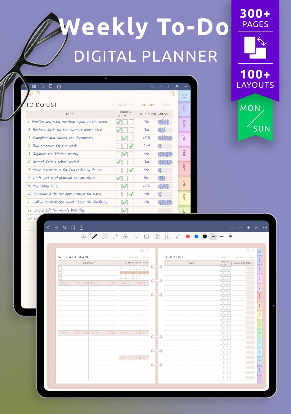 Download Weekly To-Do Digital Planner PDF for GoodNotes, iPad
