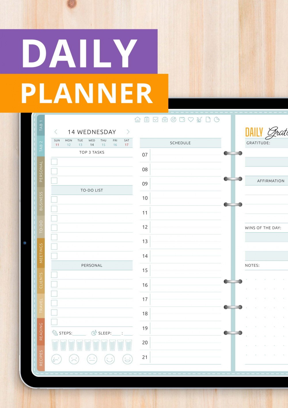 Download Daily Digital Planner PDF for GoodNotes, iPad, Android (Dark)