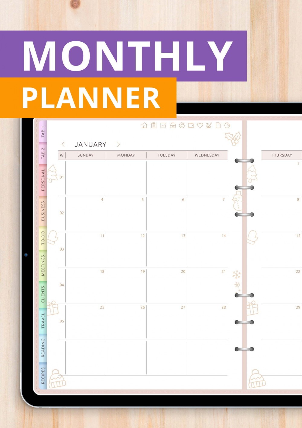 Download Monthly Planner Hyperlinked PDF for GoodNotes, iPad, etc