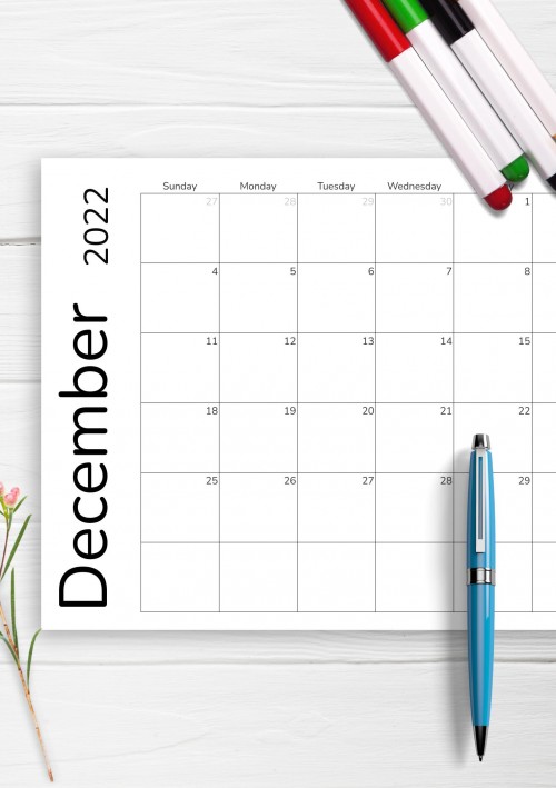 December 2022 Calendar - Download Printable Templates PDF