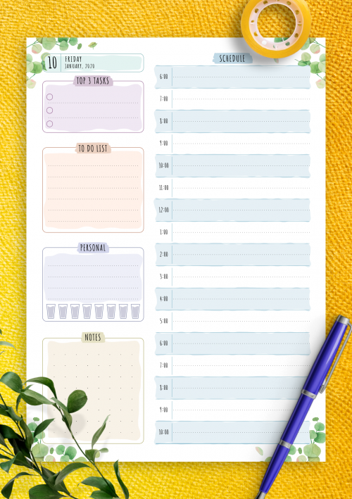 Daily Planner Templates Printable Download PDF