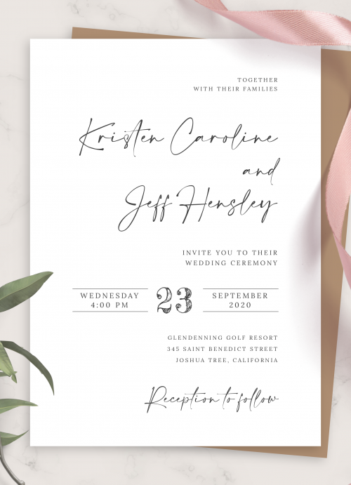 Printable Digital Download Or Printed Minimalist Wedding Invitation 