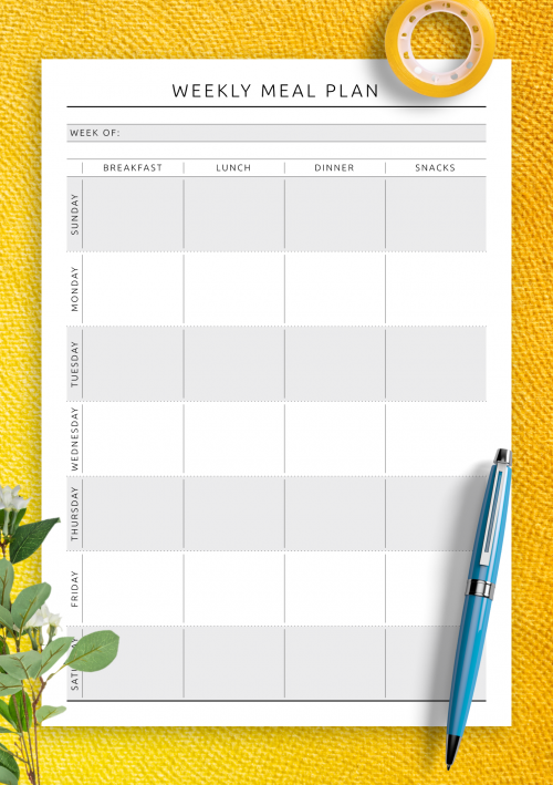 Art Collectibles Prints PDF Digital Download Weekly Meal Plan