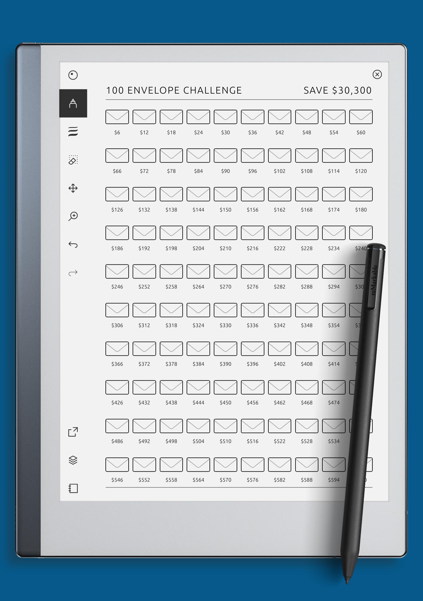 Download 100 Envelope Challenge PDF for reMarkable, Kindle Scribe ...