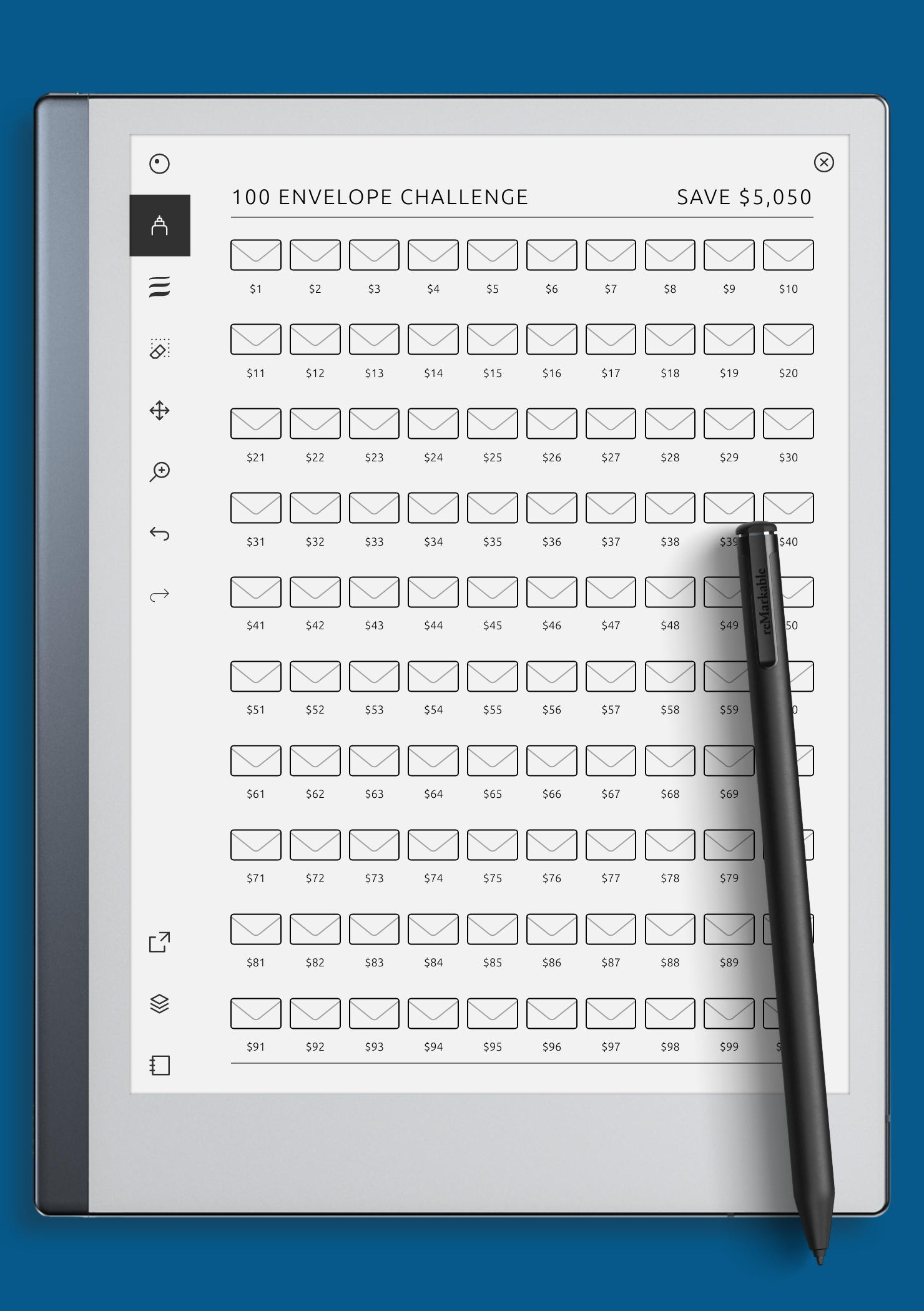 Get 100 Envelope Challenge Template: Printable or Digital PDF for ...