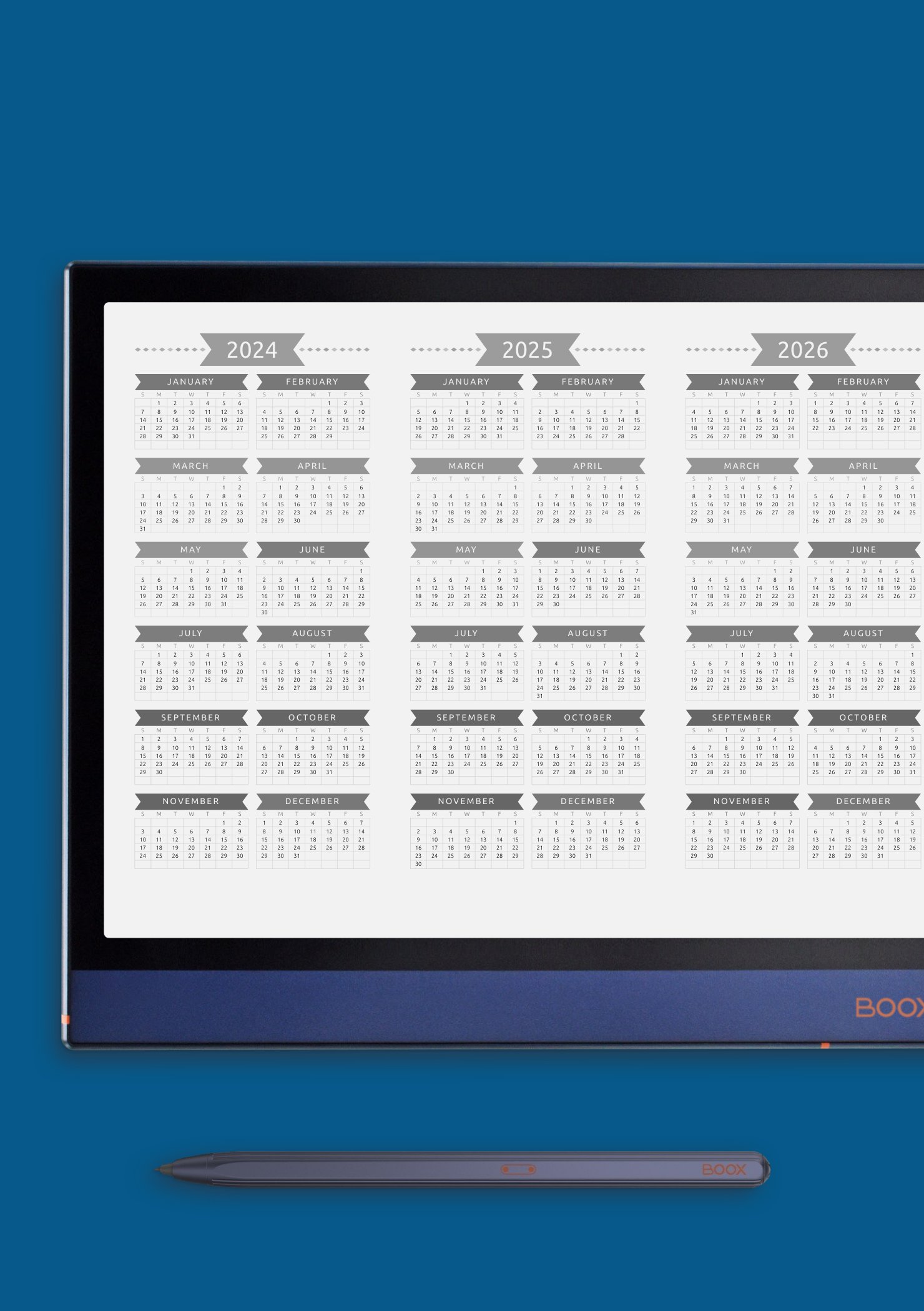 Download Printable 3-year Calendar Template - Casual Style - Landscape ...