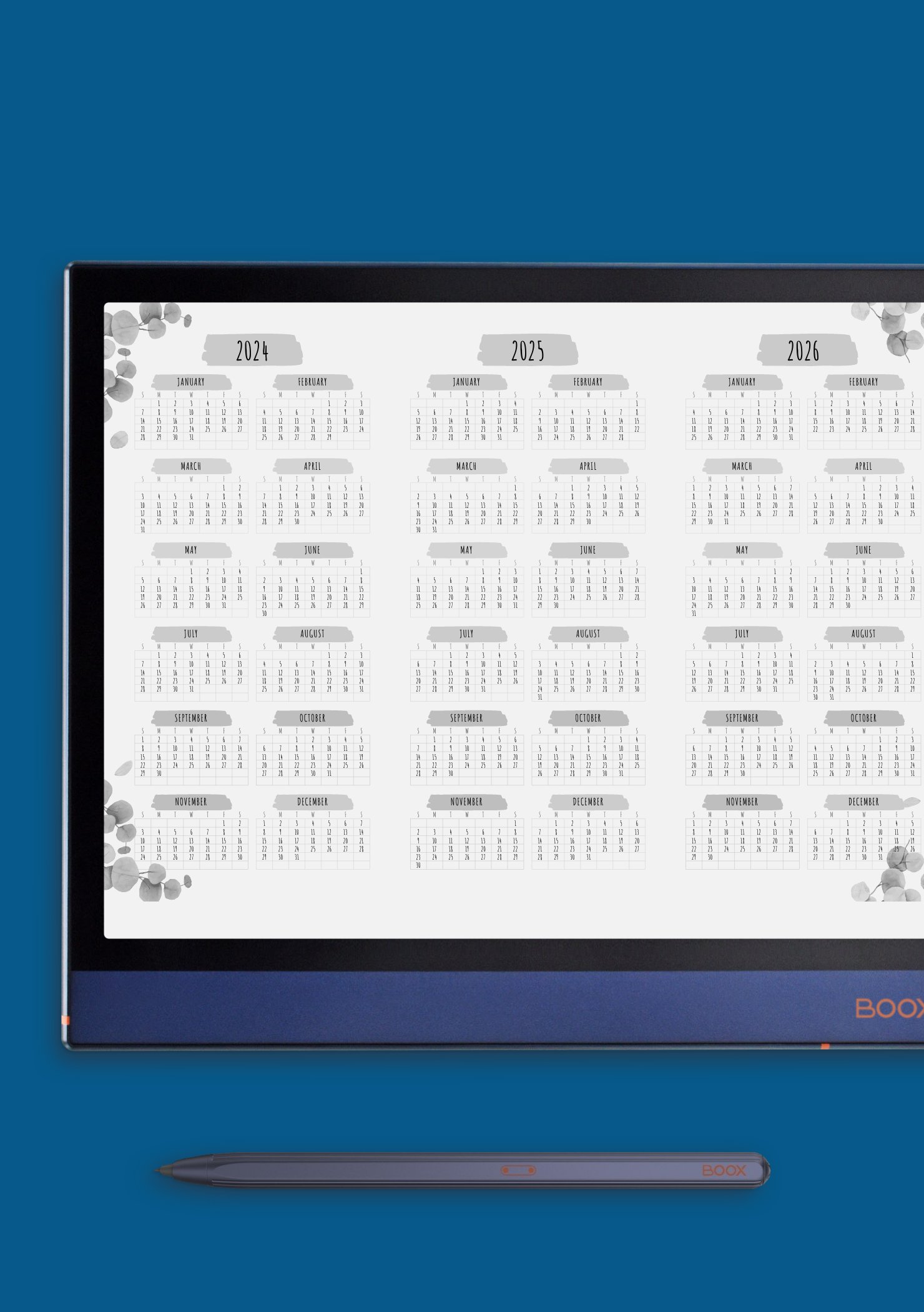 Download Printable 3-year Calendar Template - Floral Style - Landscape ...