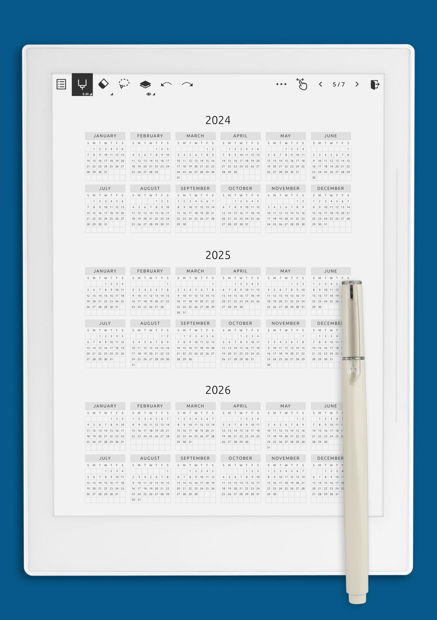 Download Printable 3-year Calendar Template - Original Style PDF