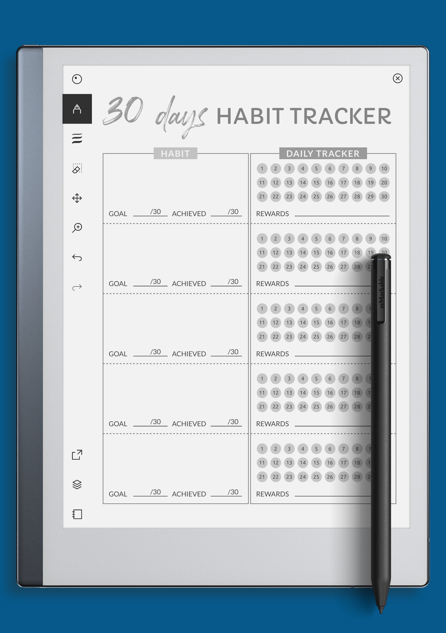 Download Printable 30 Days Goal Habit Tracker Template PDF