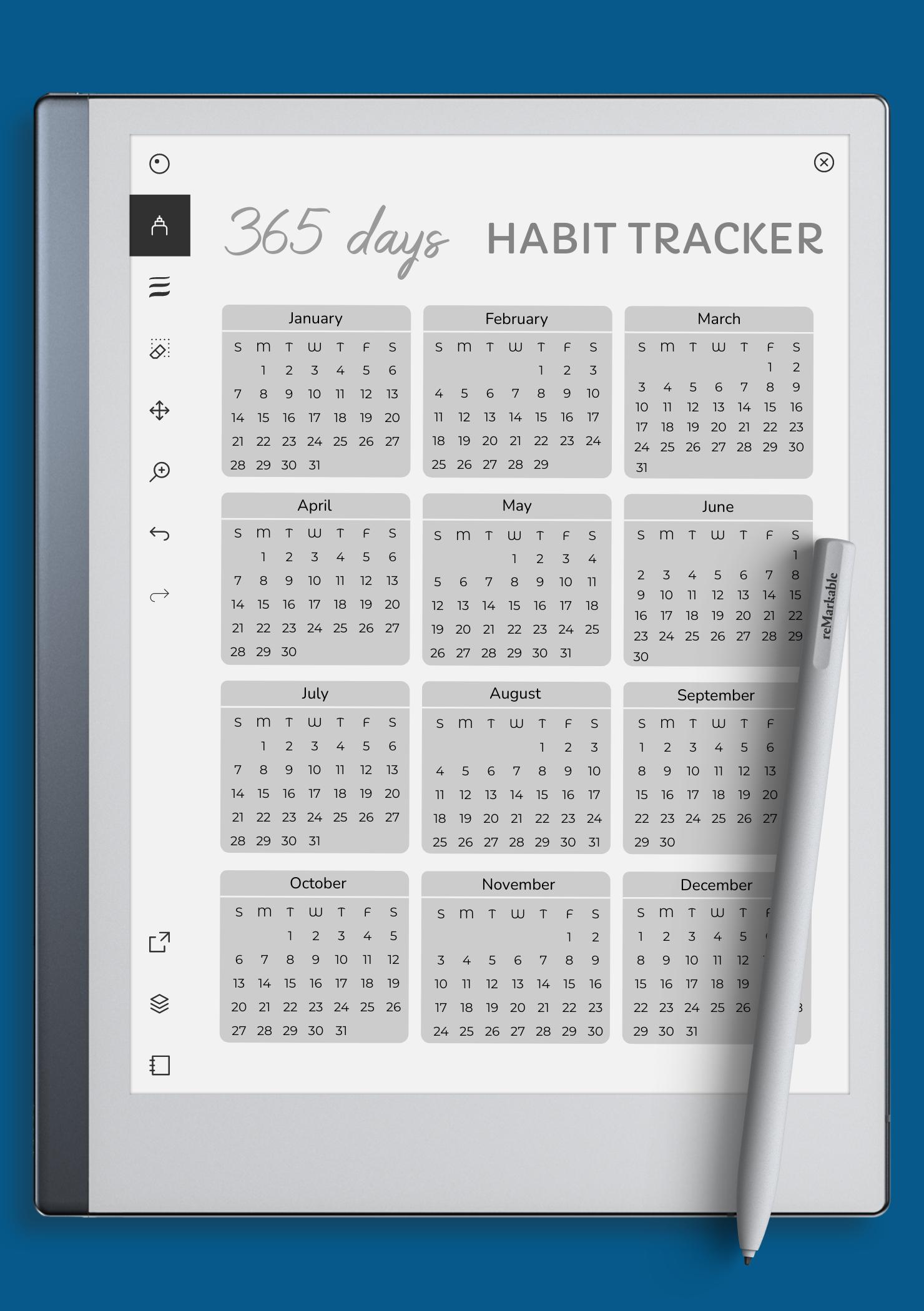 Download Printable 365 Days Habit Tracker Template PDF