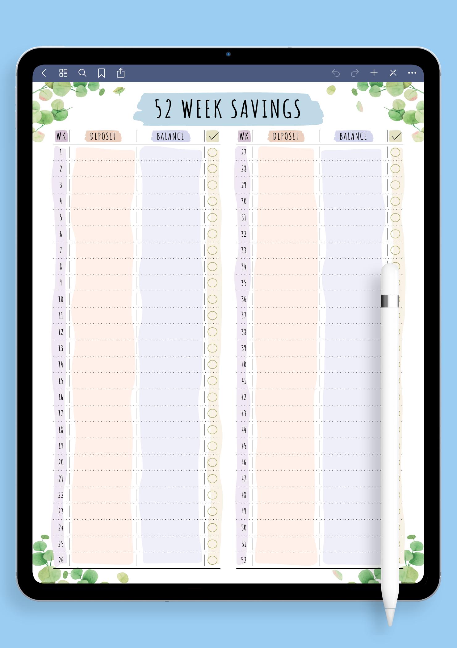 Download Printable 52 Week Savings - Floral Style PDF
