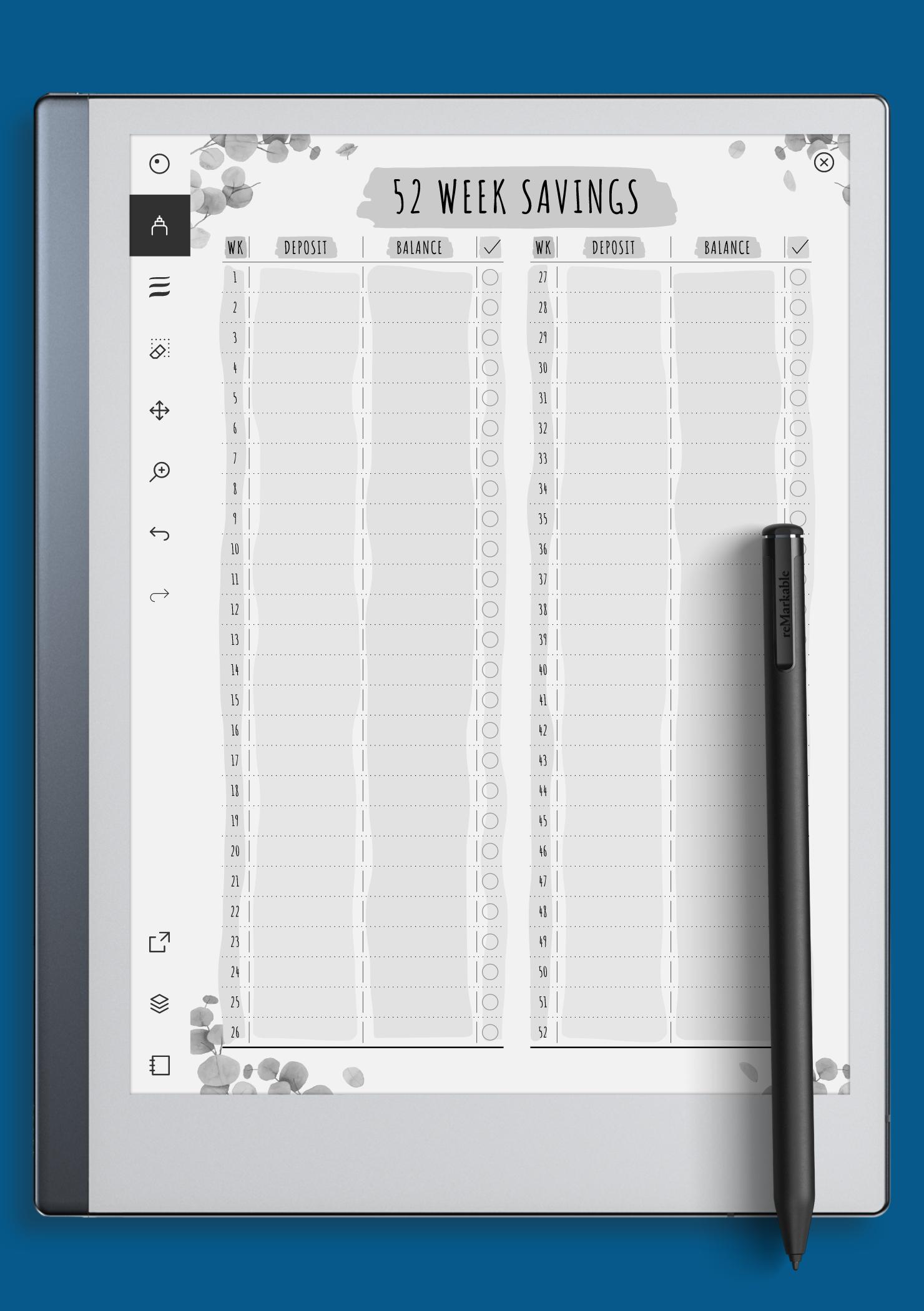 Download Printable 52 Week Savings - Floral Style PDF