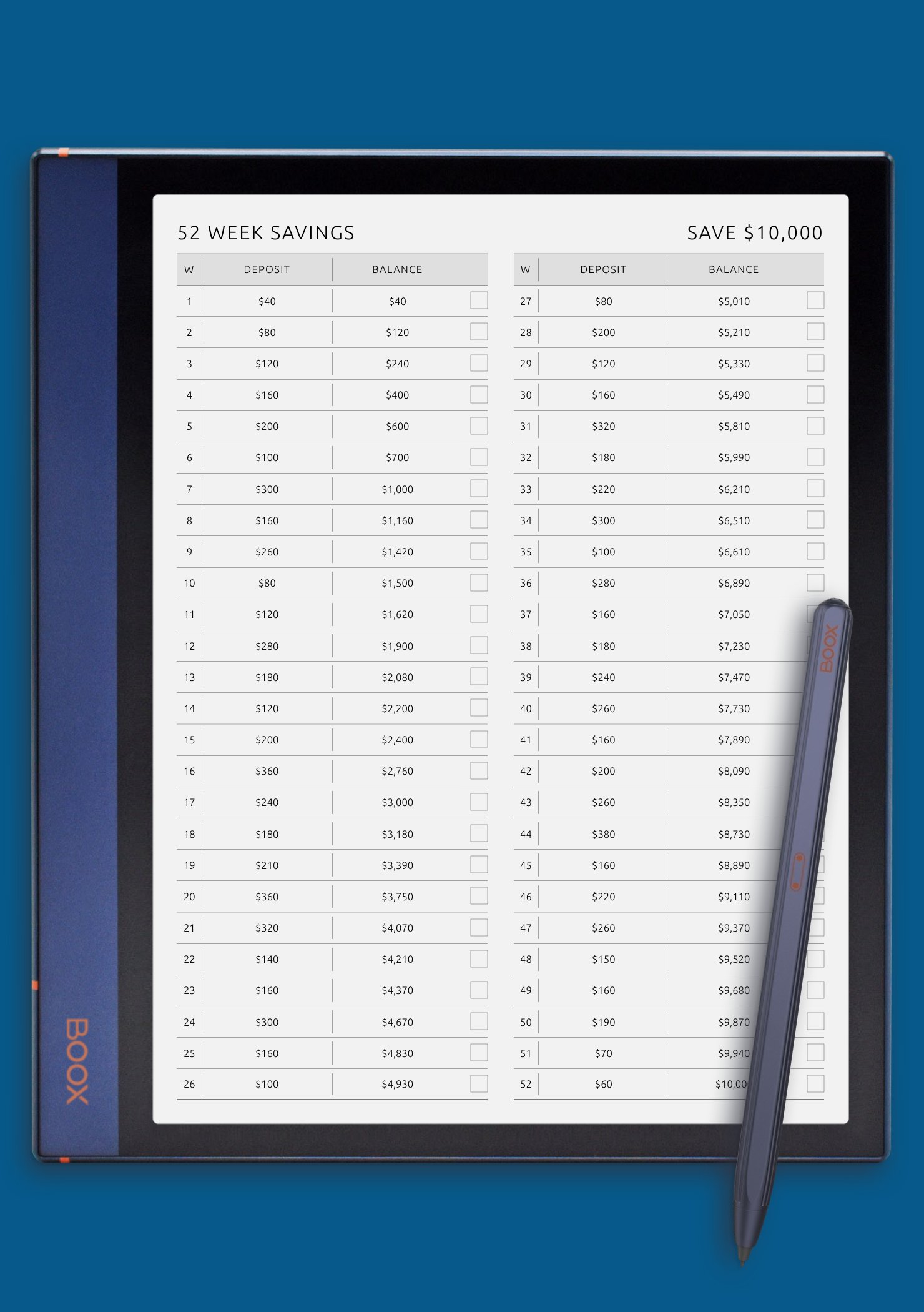 52 Week Savings PDF: Get Printable or Digital Template for reMarkable ...