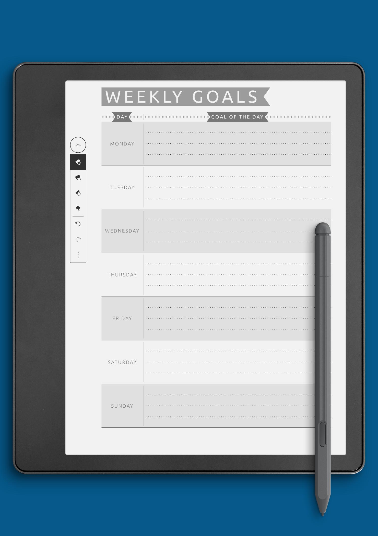Download Printable 7 Days Weekly Goals - Casual Style PDF