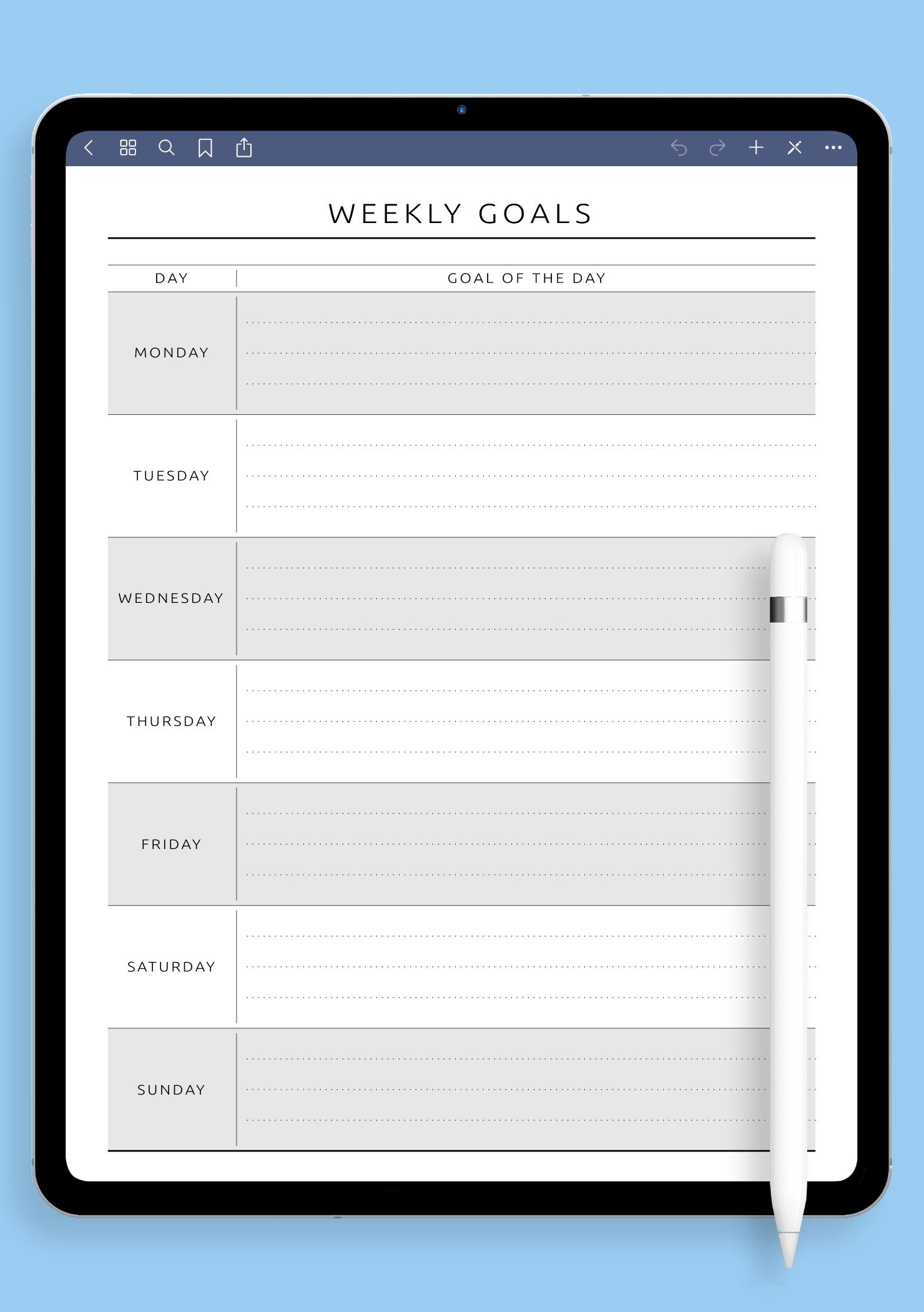 Download Printable 7 Days Weekly Goals - Original Style PDF