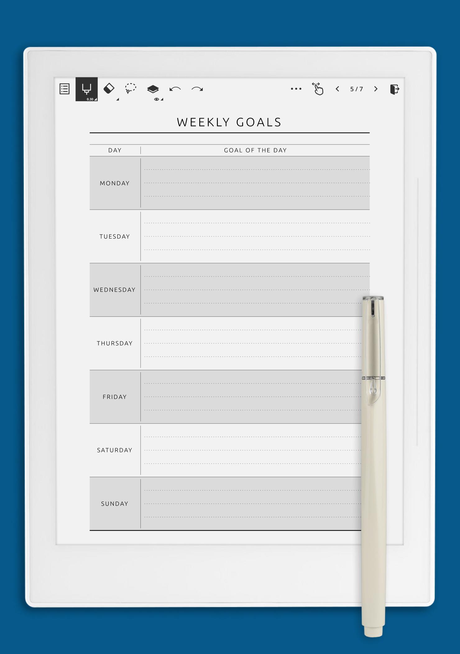 Download Printable 7 Days Weekly Goals - Original Style PDF