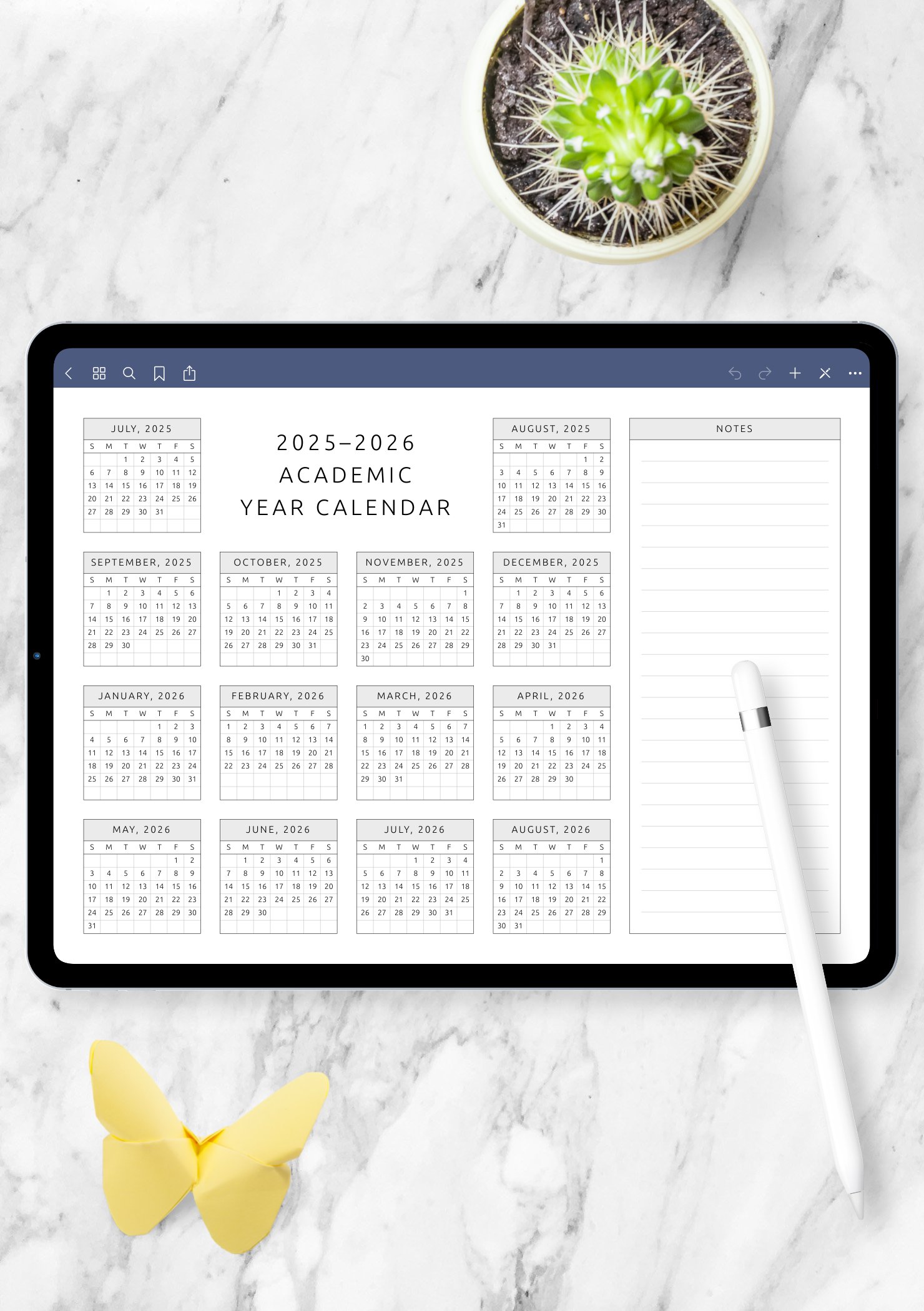 Download Printable Academic Year Calendar Template PDF