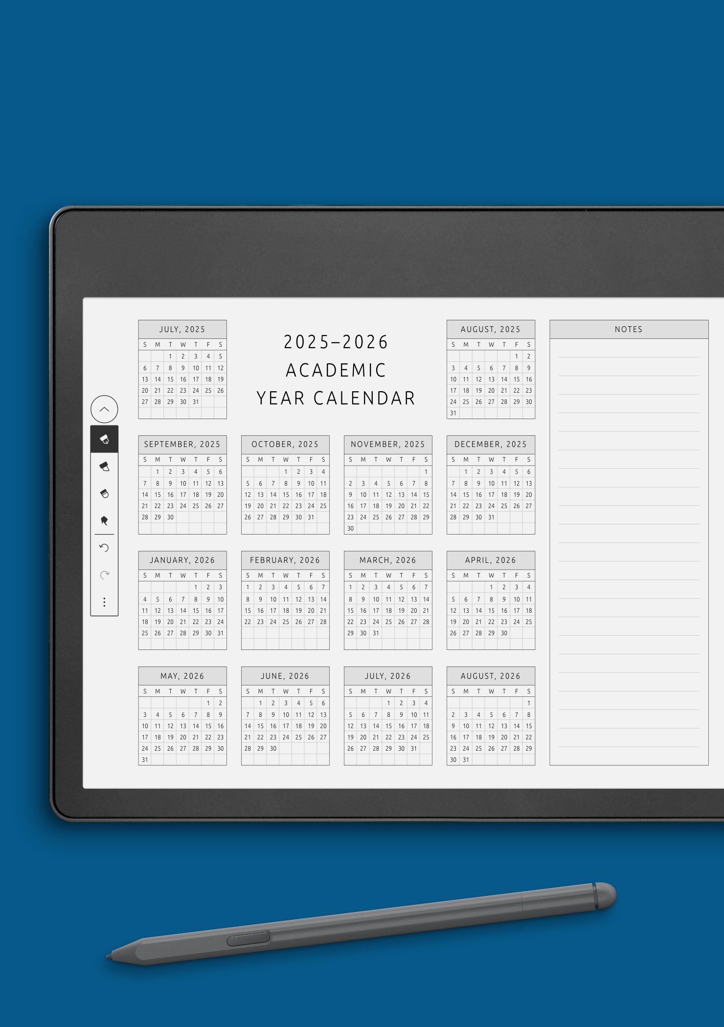Download Printable Academic Year Calendar Template PDF