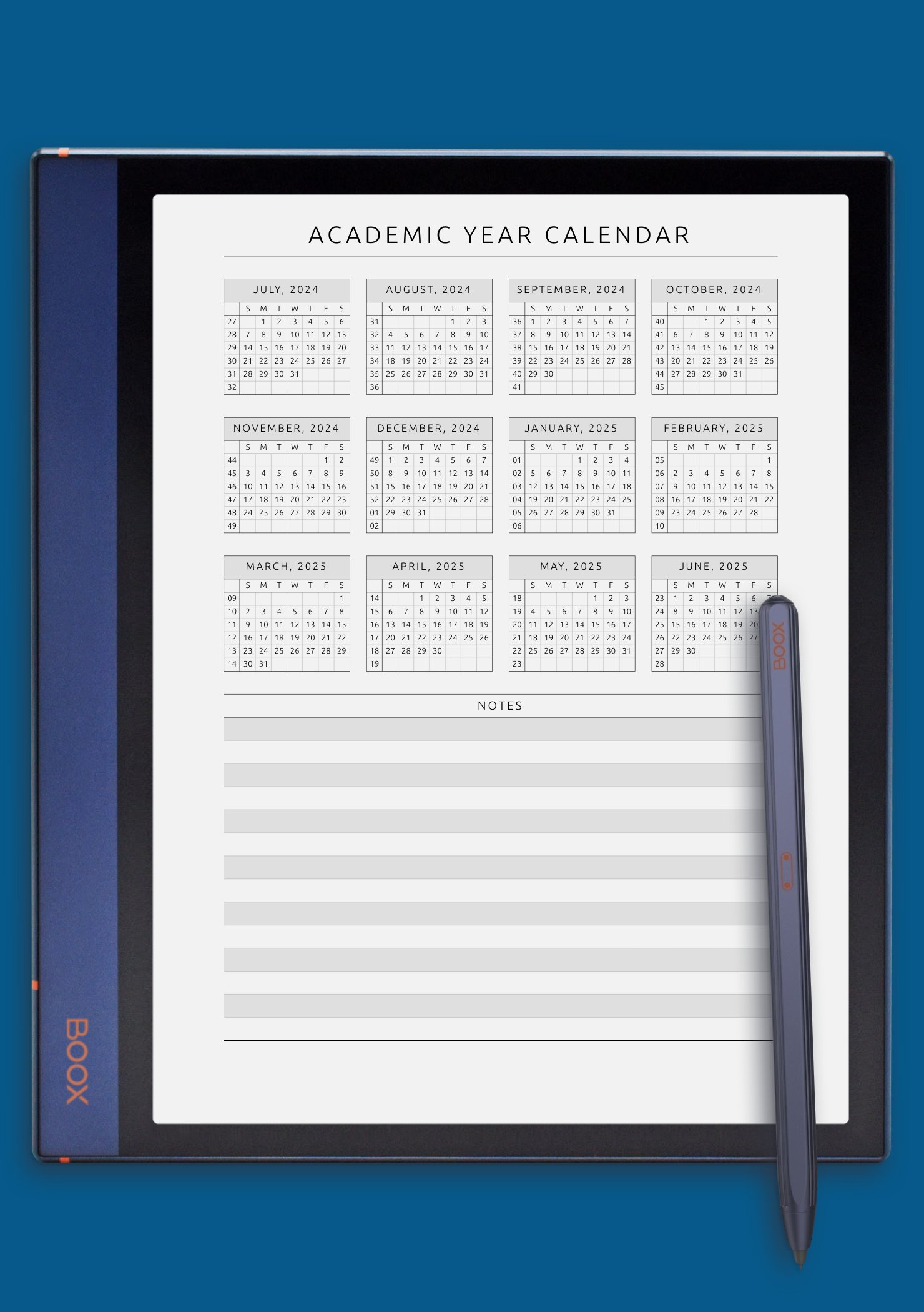 Download Printable Academic Year At-a-Glance Calendar Template PDF