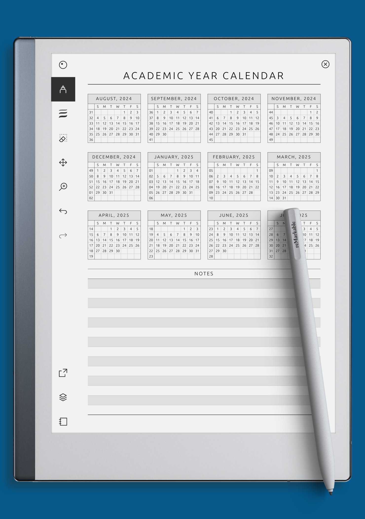 Download Printable Academic Year At-a-Glance Calendar Template PDF