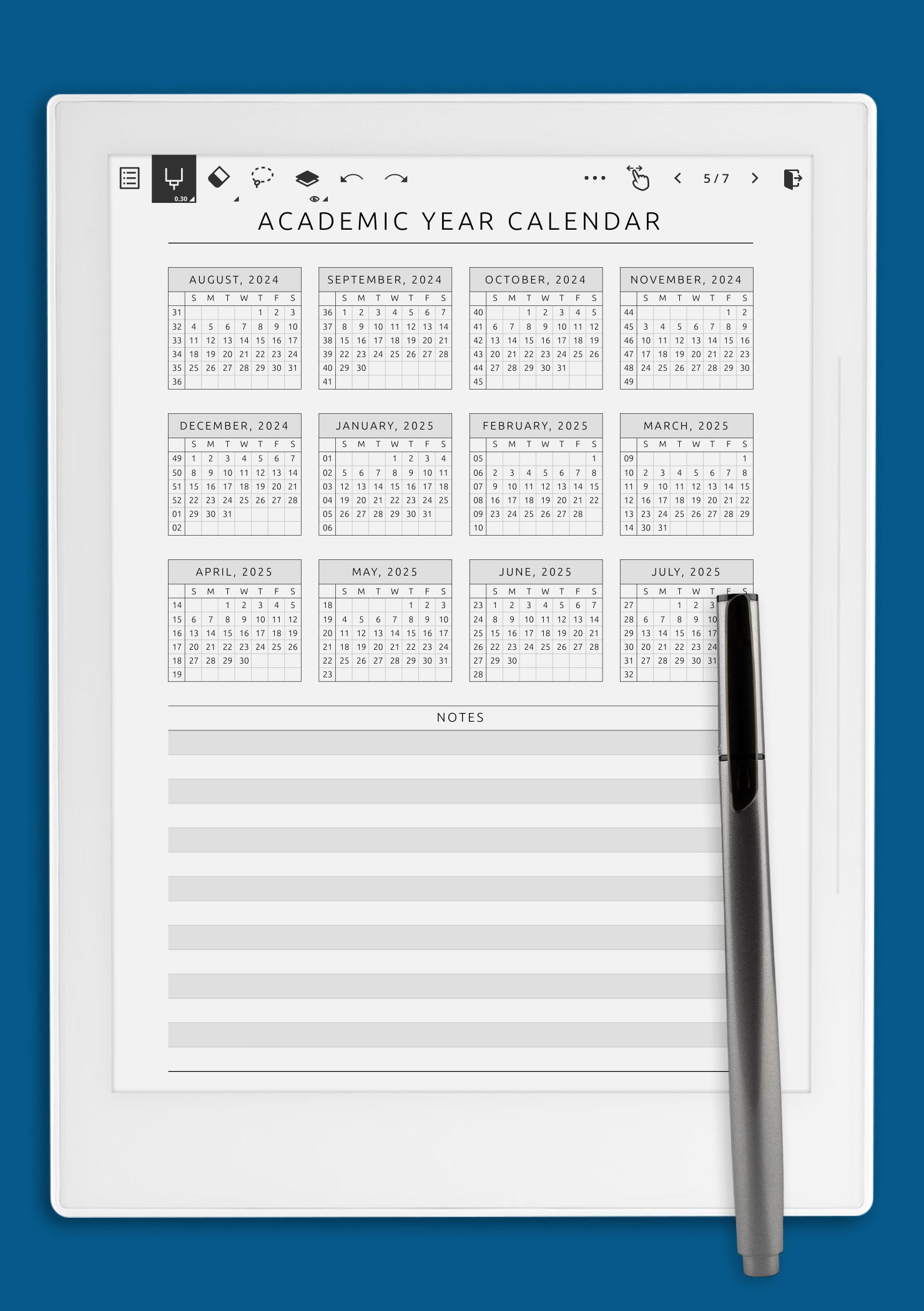 Download Printable Academic Year At-a-Glance Calendar Template PDF