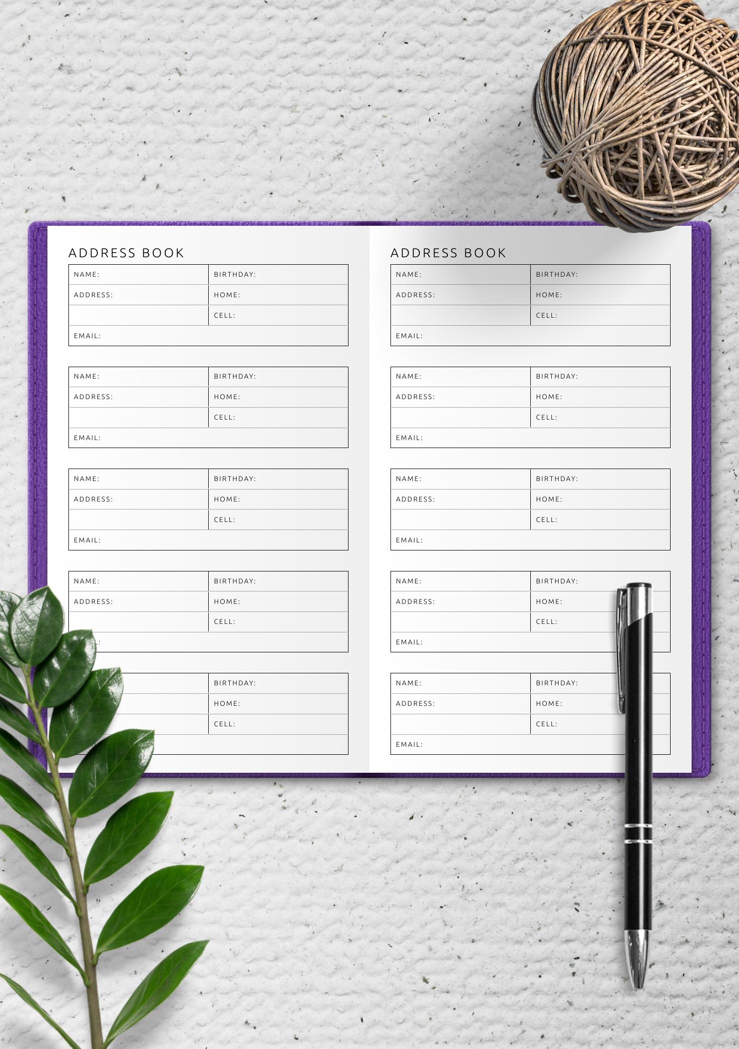 Download Printable Address Book Template PDF