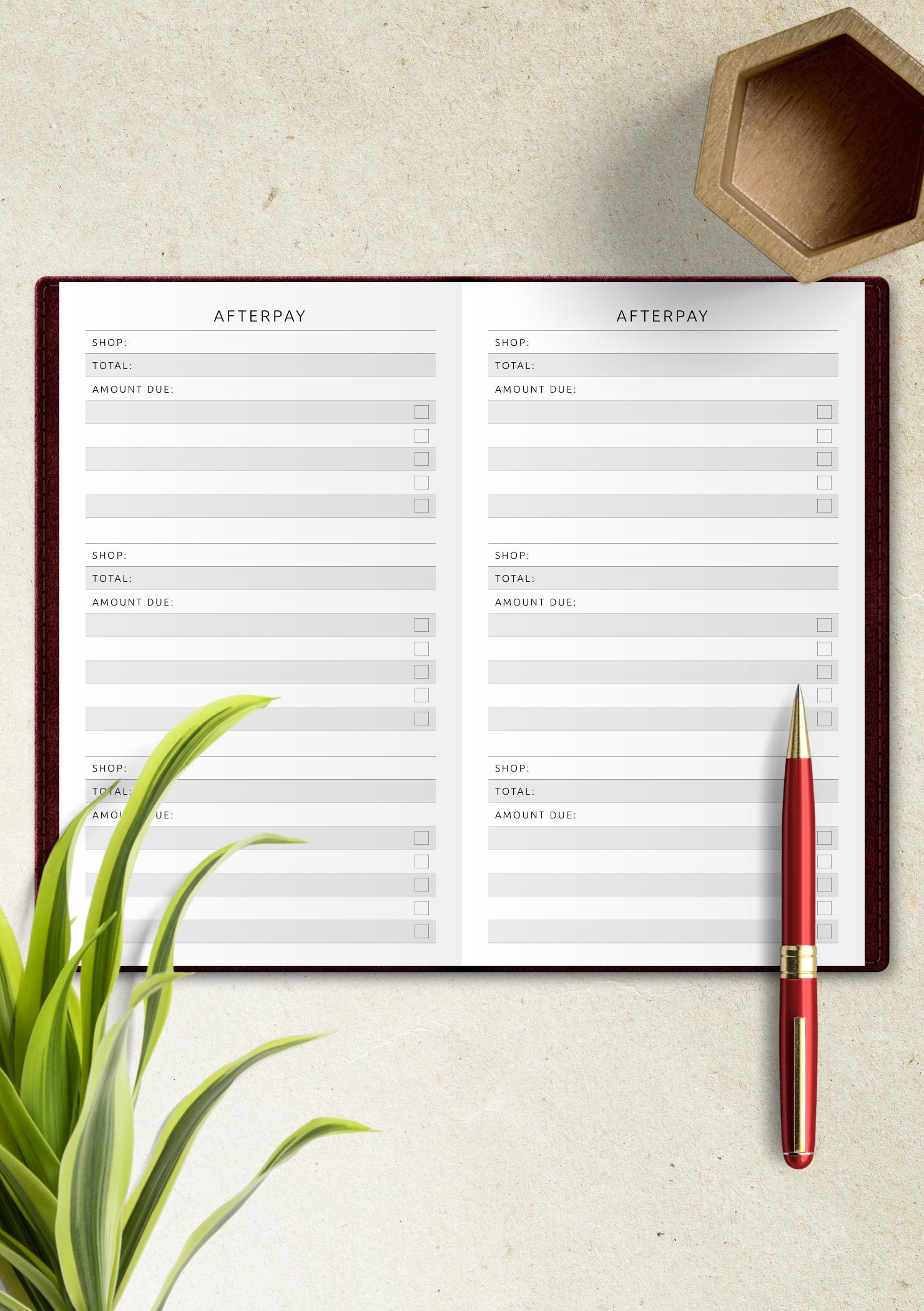 Download Printable Afterpay Template PDF