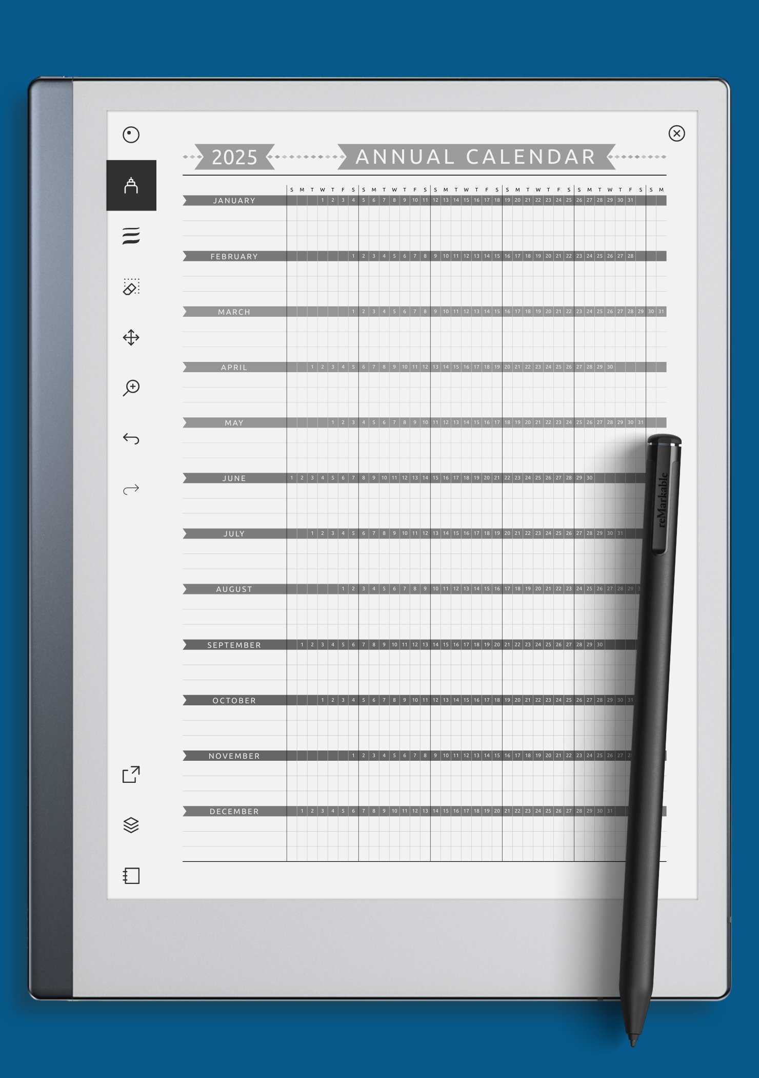 Download Printable Annual Calendar Template - Casual Style PDF