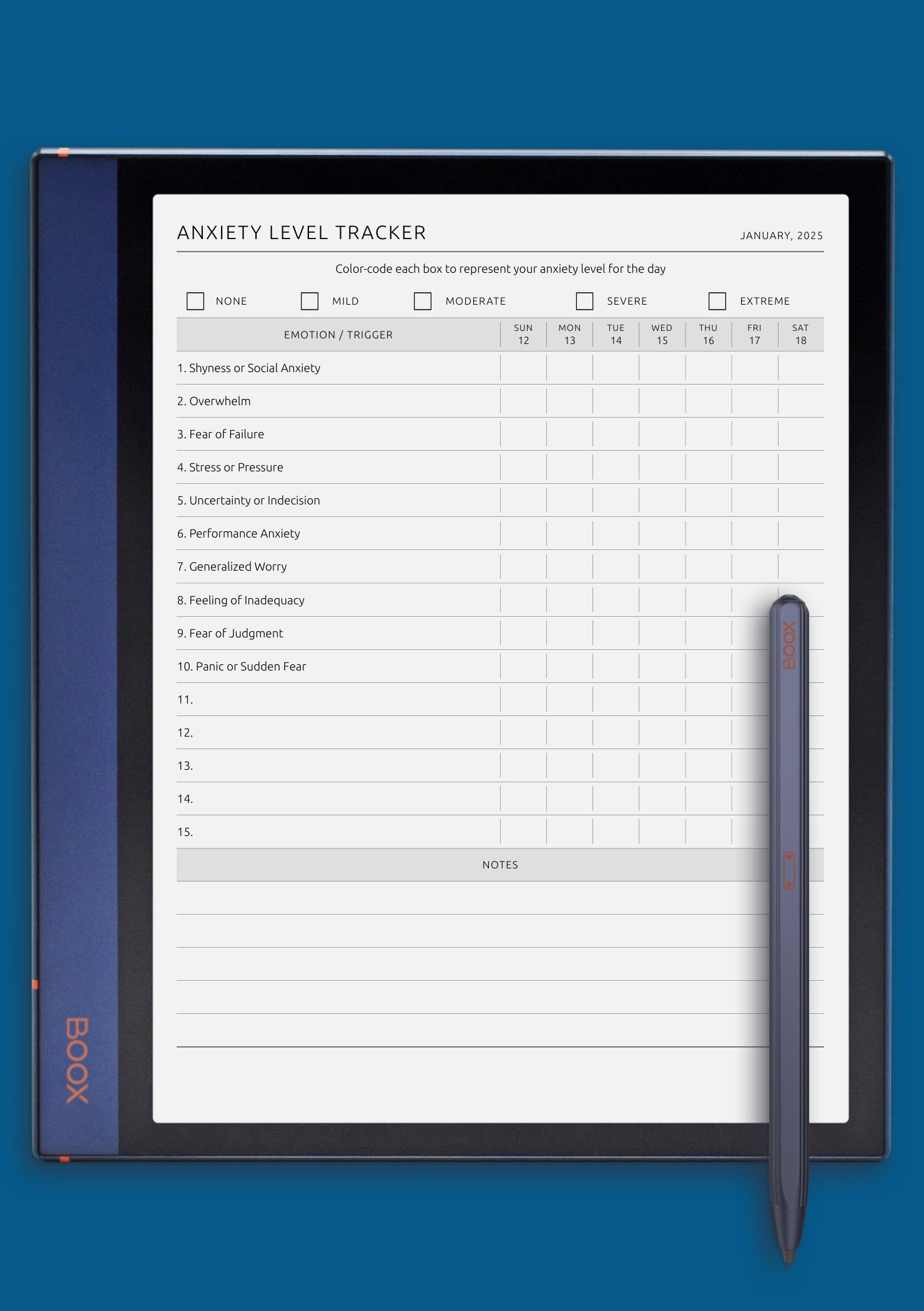 Download Anxiety Level Tracker Template: Printable PDF or Digital for ...