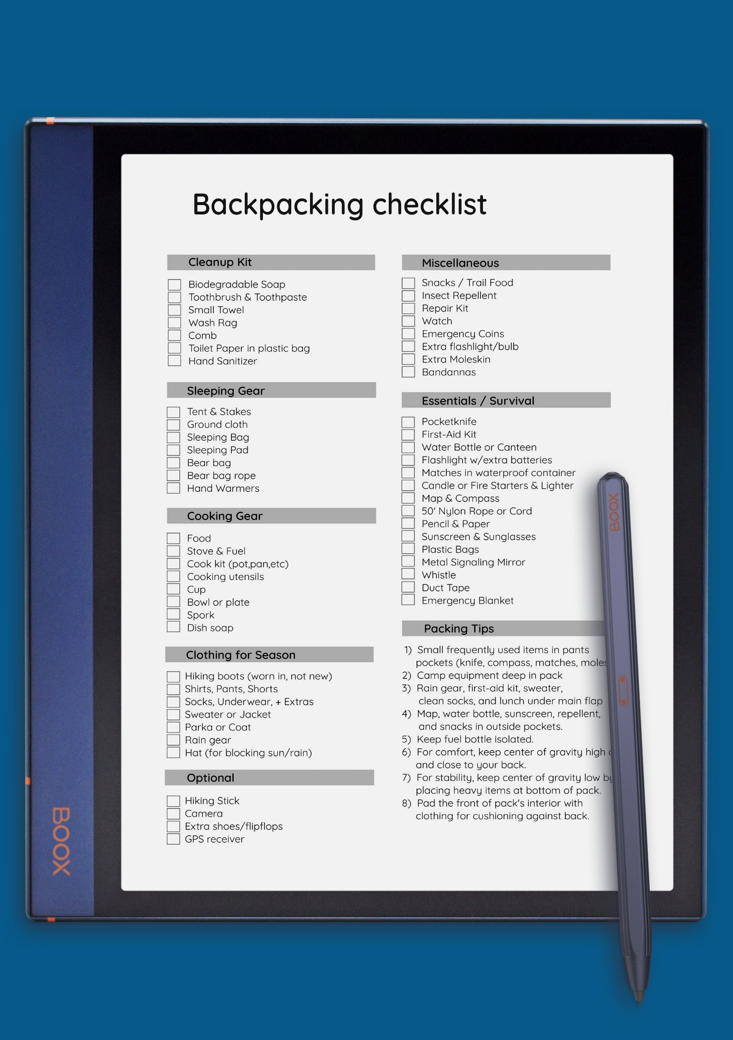 Download Printable Backpacking Checklist Template PDF