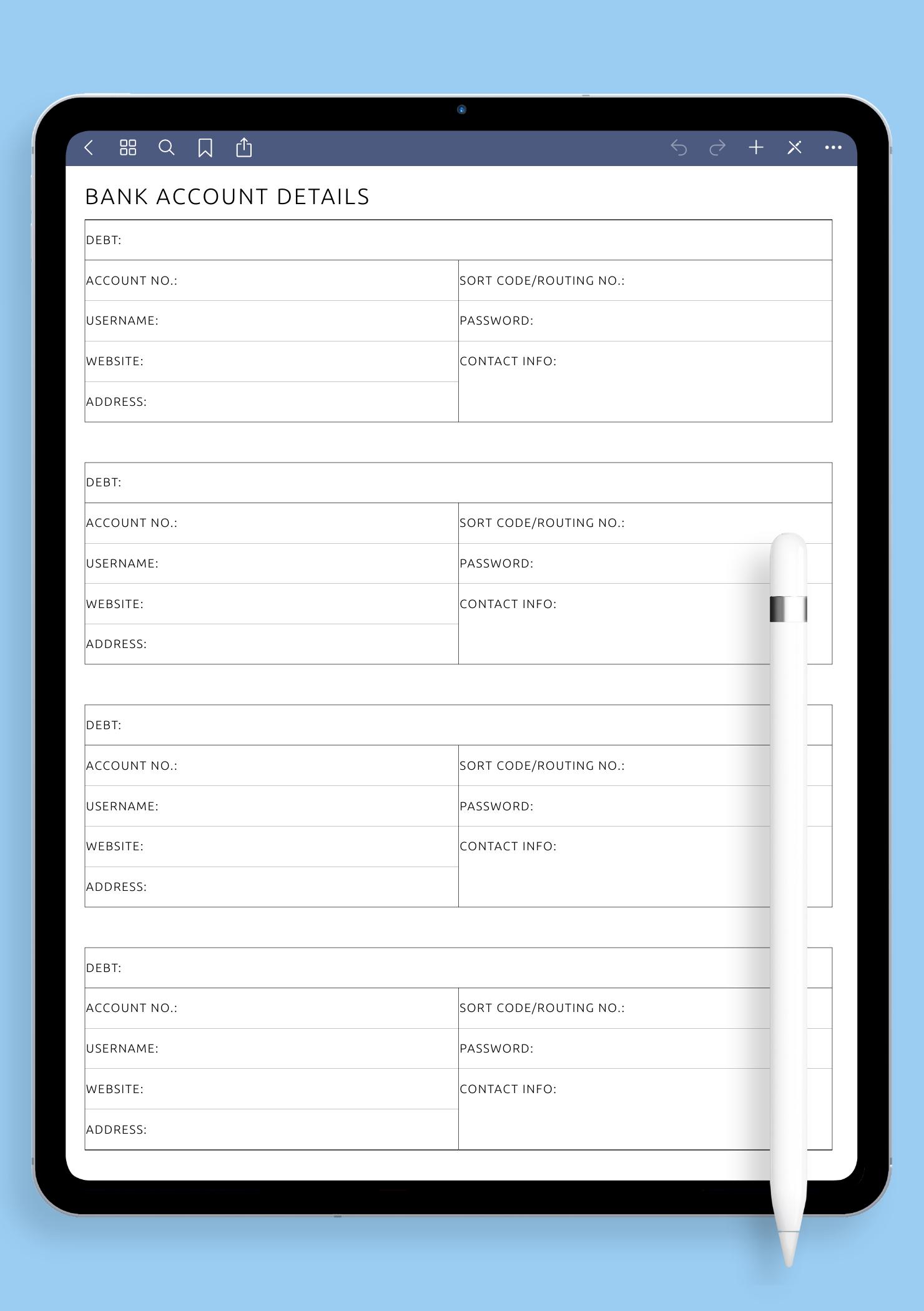 Bank Account Details PDF: Get Printable or Digital for reMarkable ...