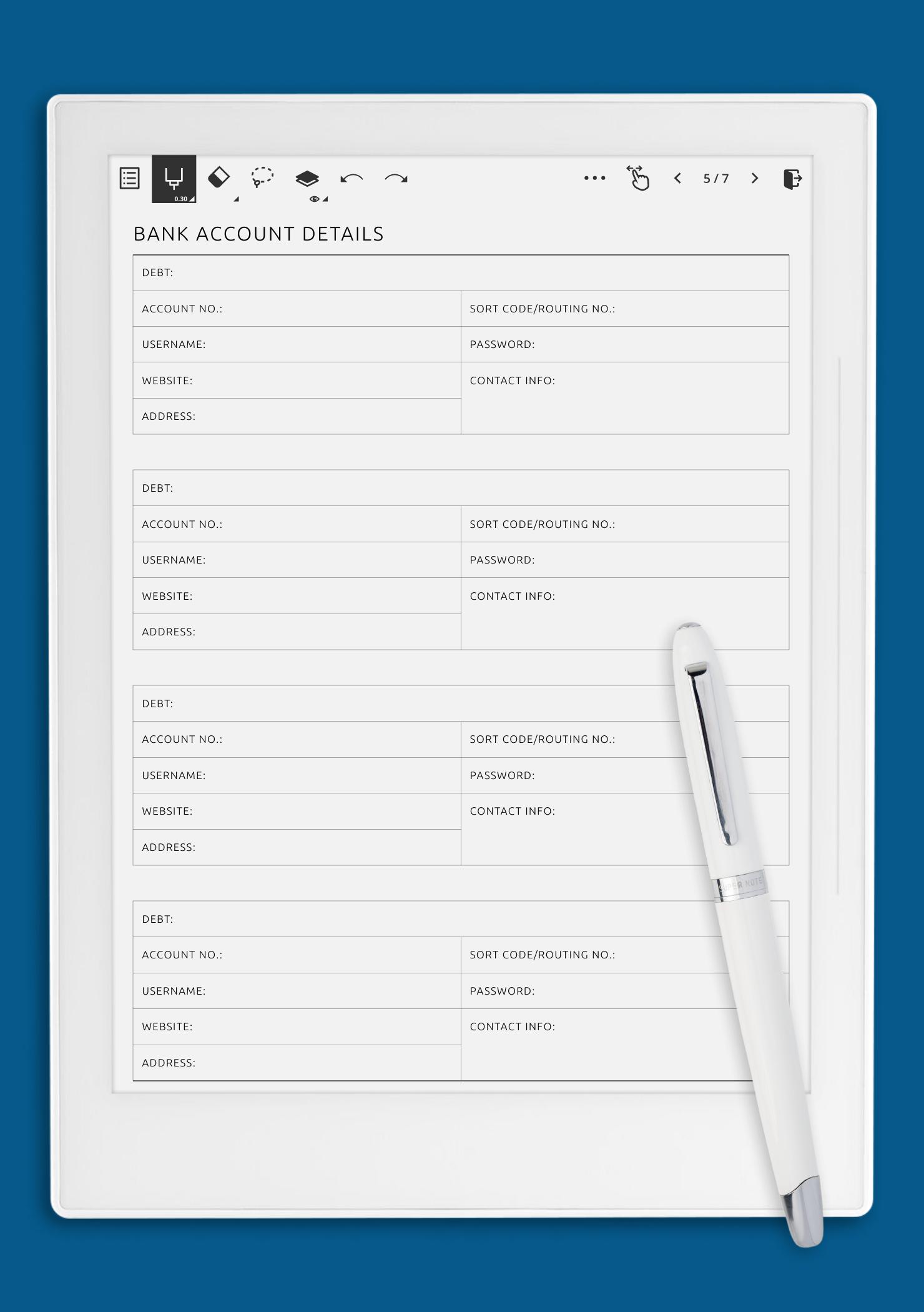Bank Account Details PDF: Get Printable or Digital for reMarkable ...