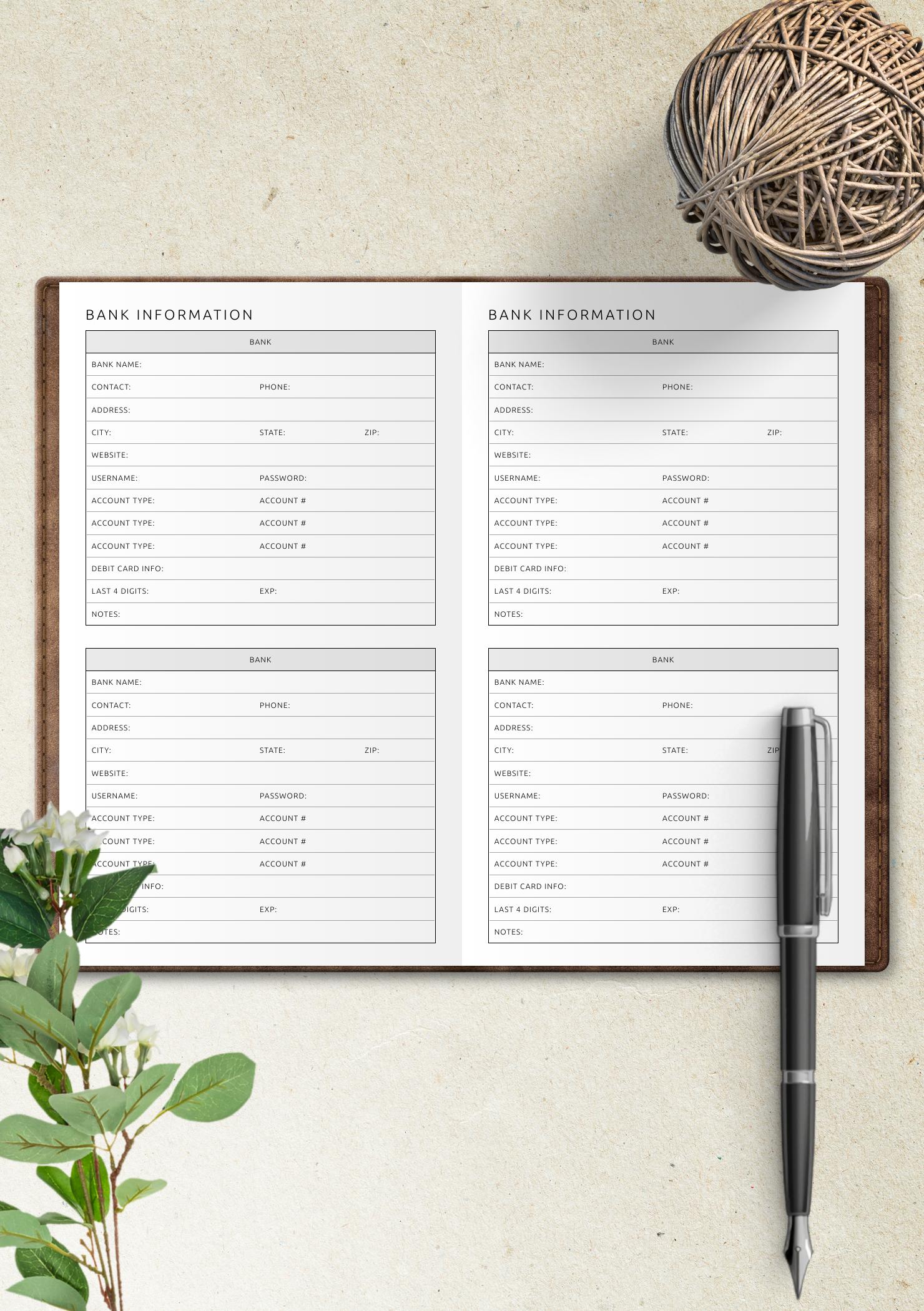 Download Printable Bank Information Template PDF