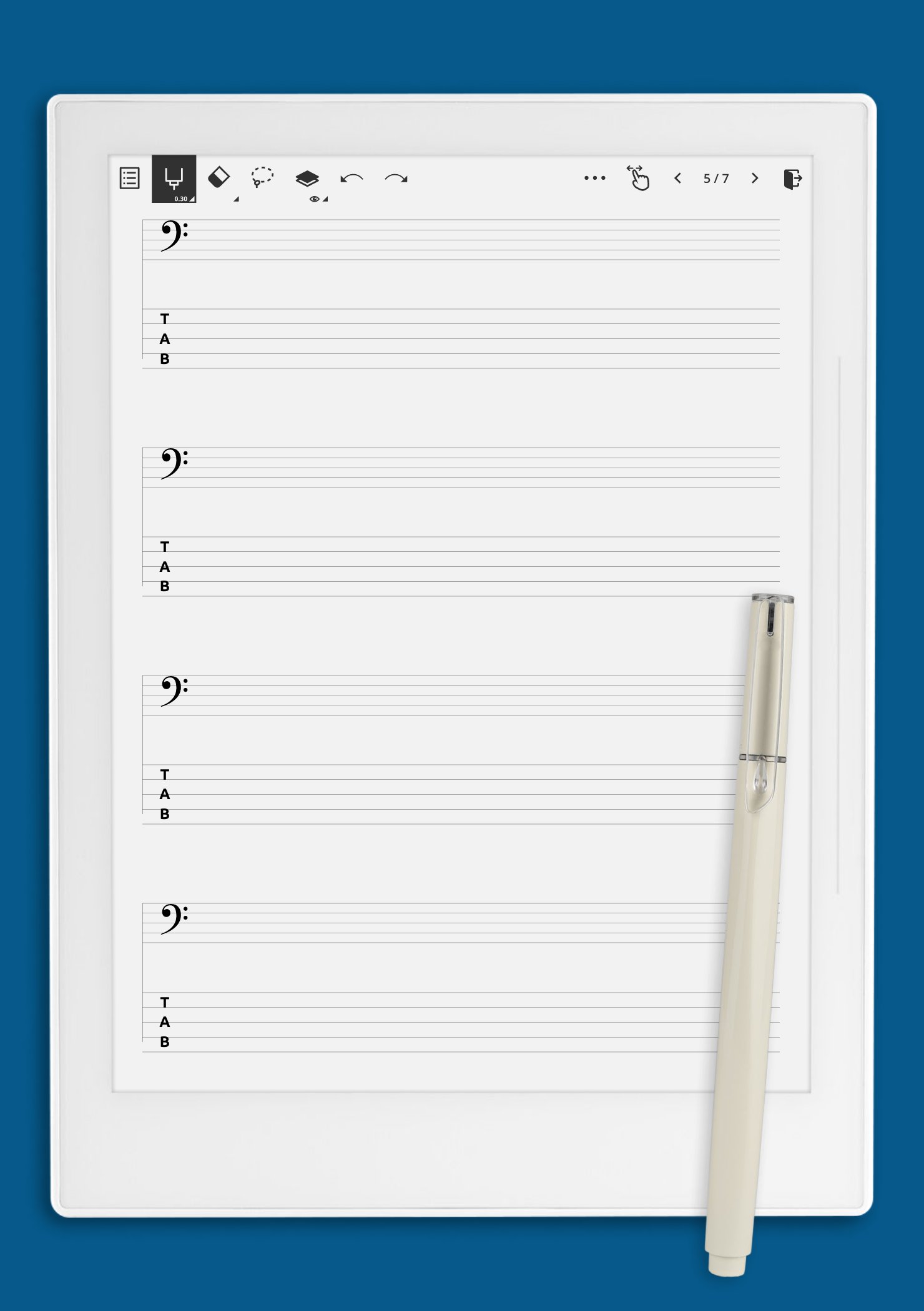 Download Bass Clef + 5-String Bass TAB – Printable Staff & Tab Sheet