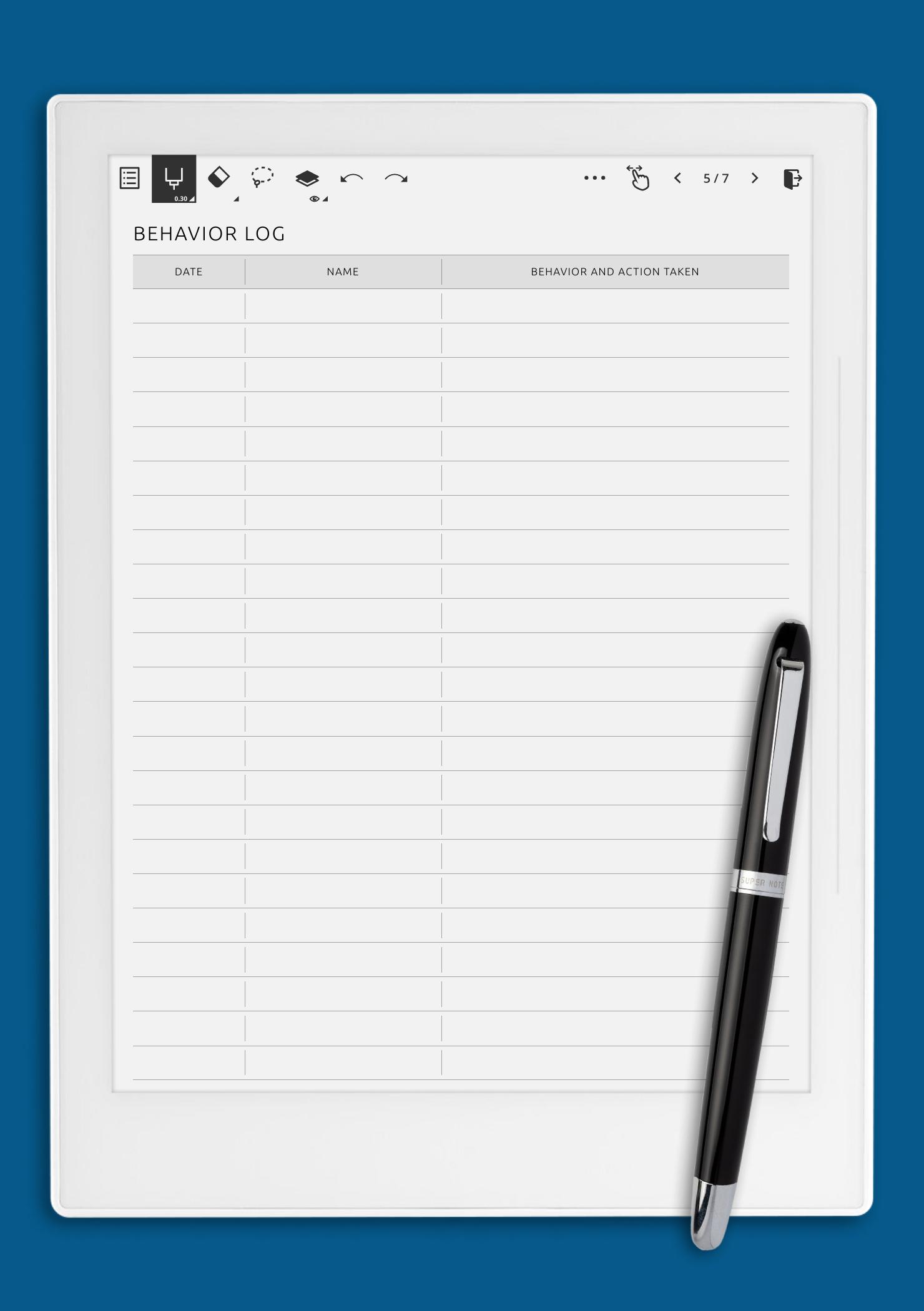 Download Printable Behavior Log PDF