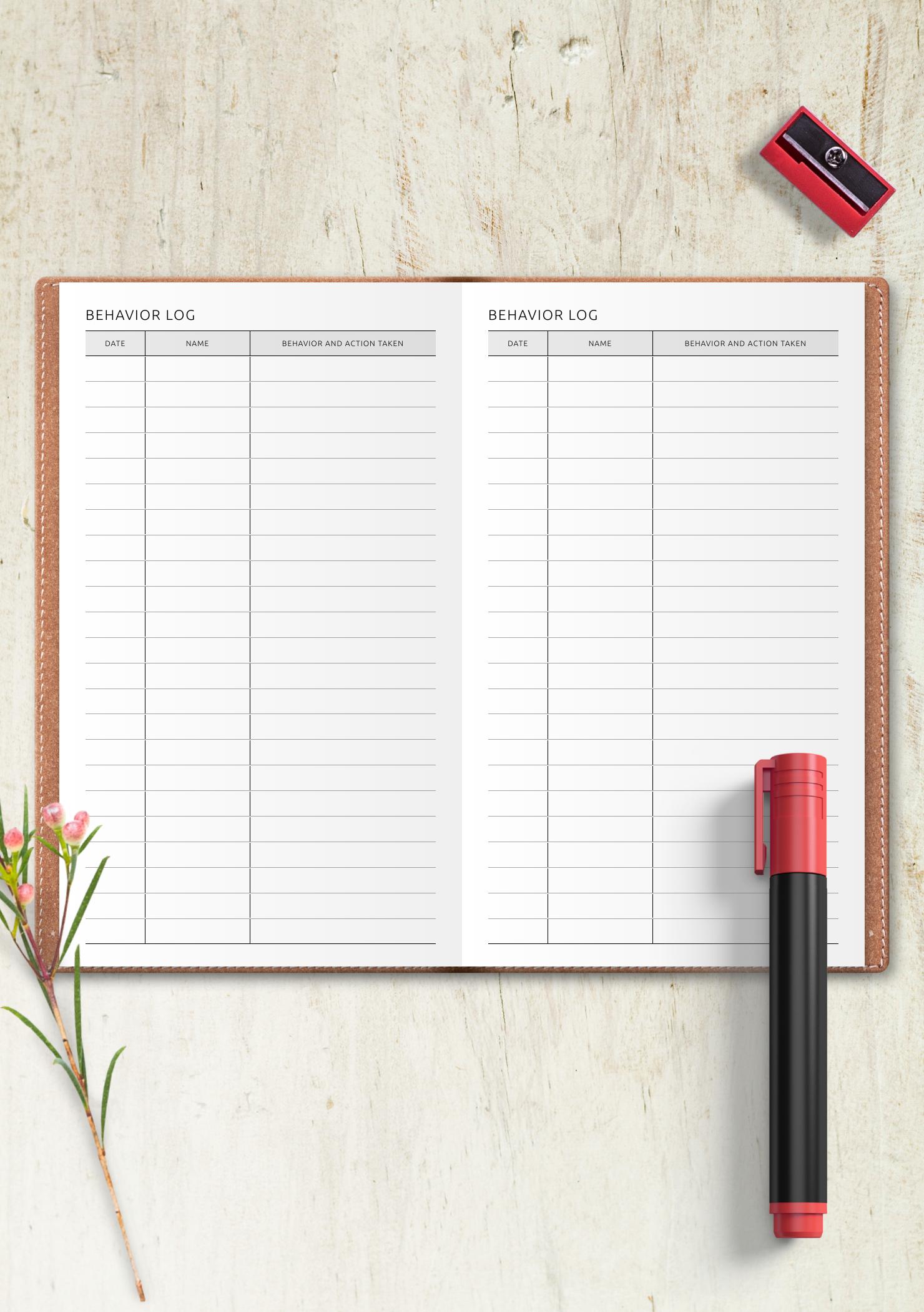 Download Printable Behavior Log PDF