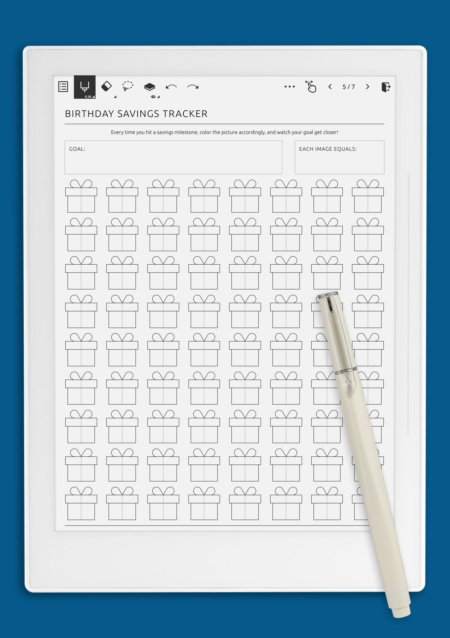 Download a Birthday Savings Tracker for Kindle & reMarkable PDF