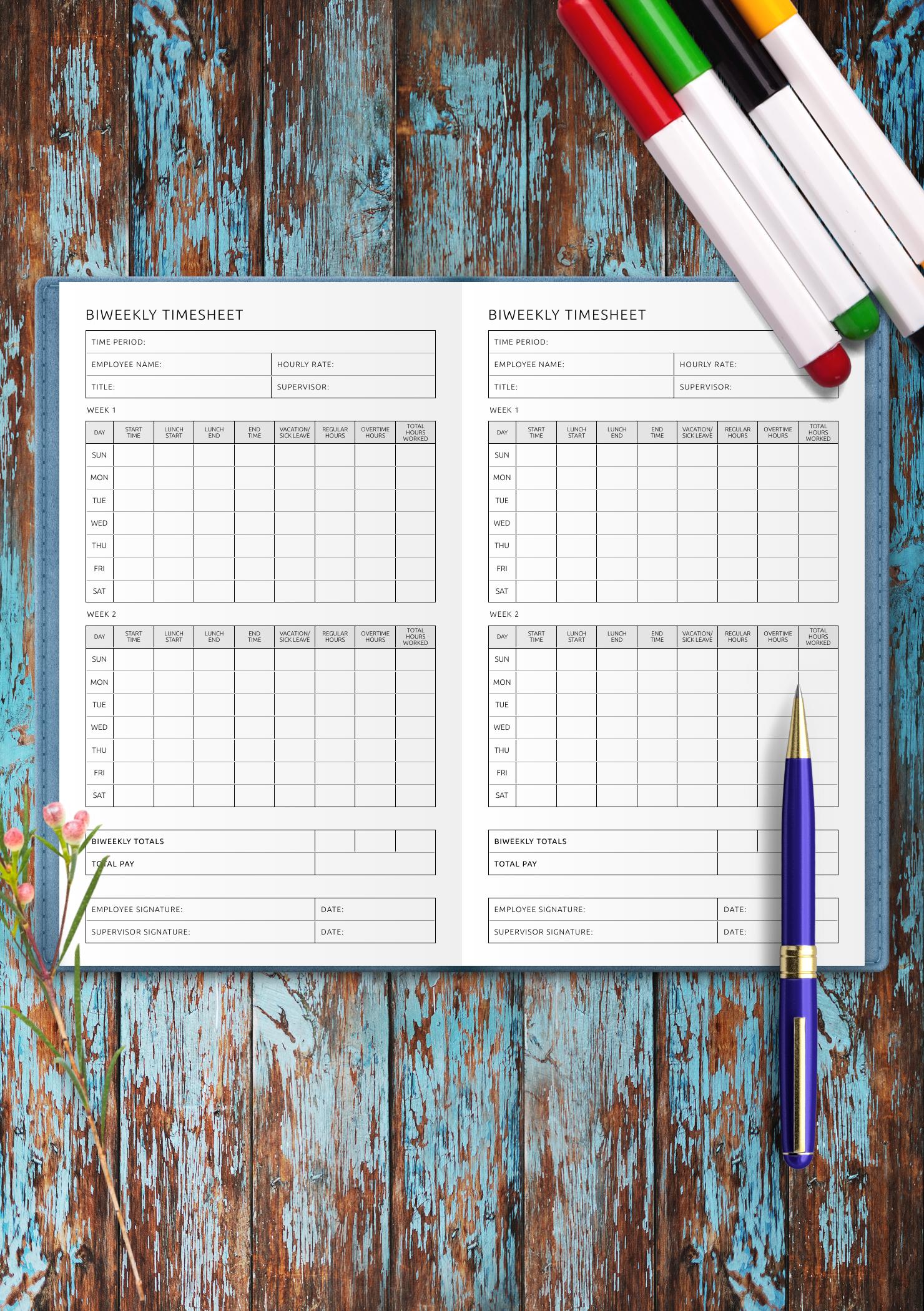Biweekly Timesheet Template – Digital & Printable PDF Format