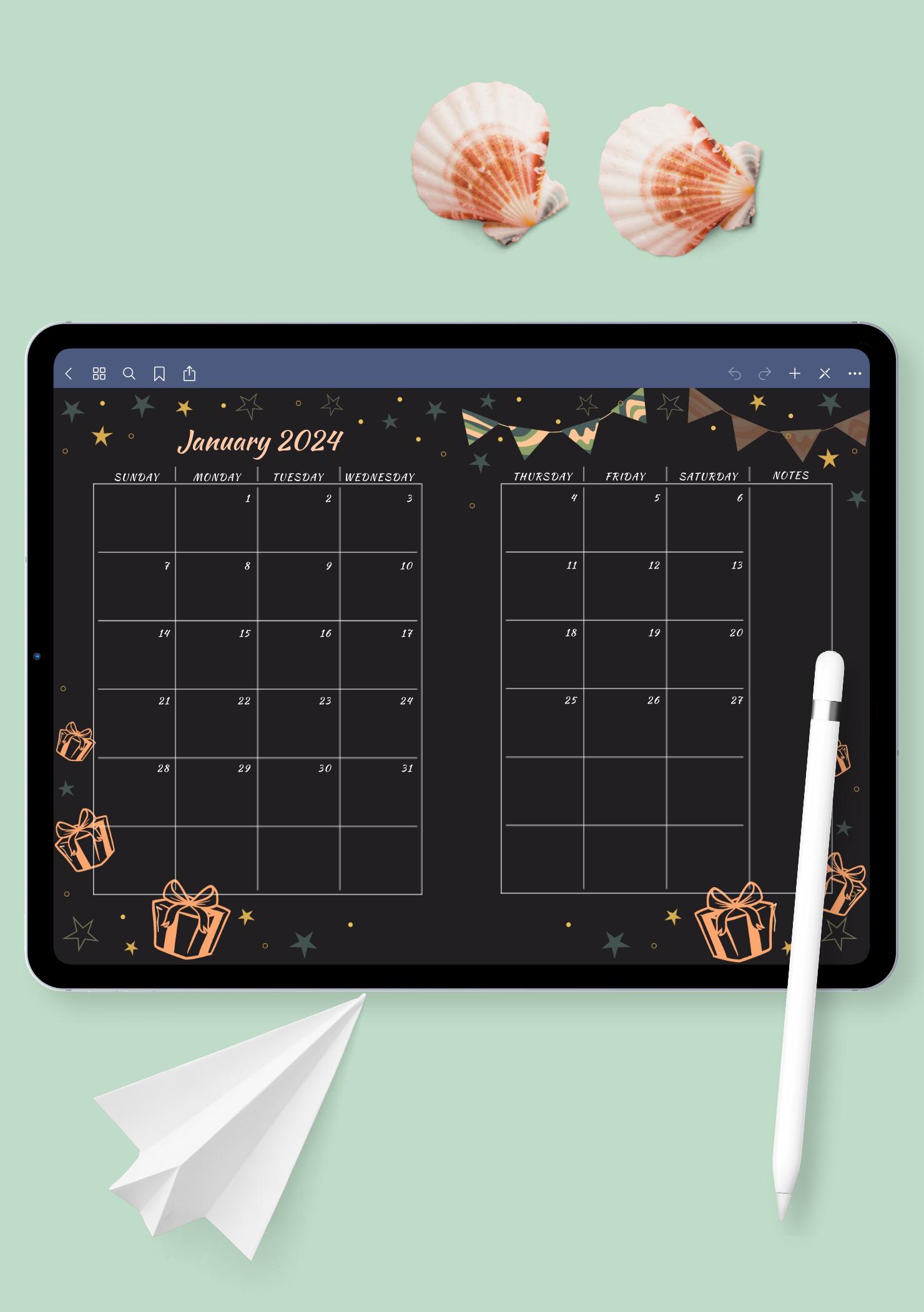 Download Printable Black Monthly Birthday Calendar PDF