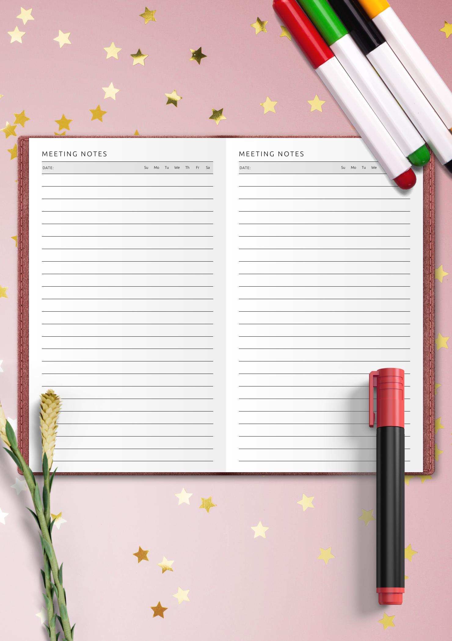 Download Printable Blank Meeting Notes Template PDF