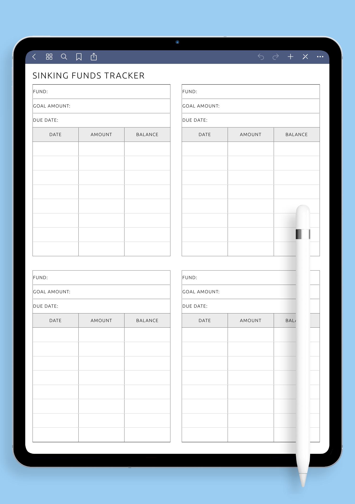 Download Printable Blank Sinking Funds Tracker Template PDF