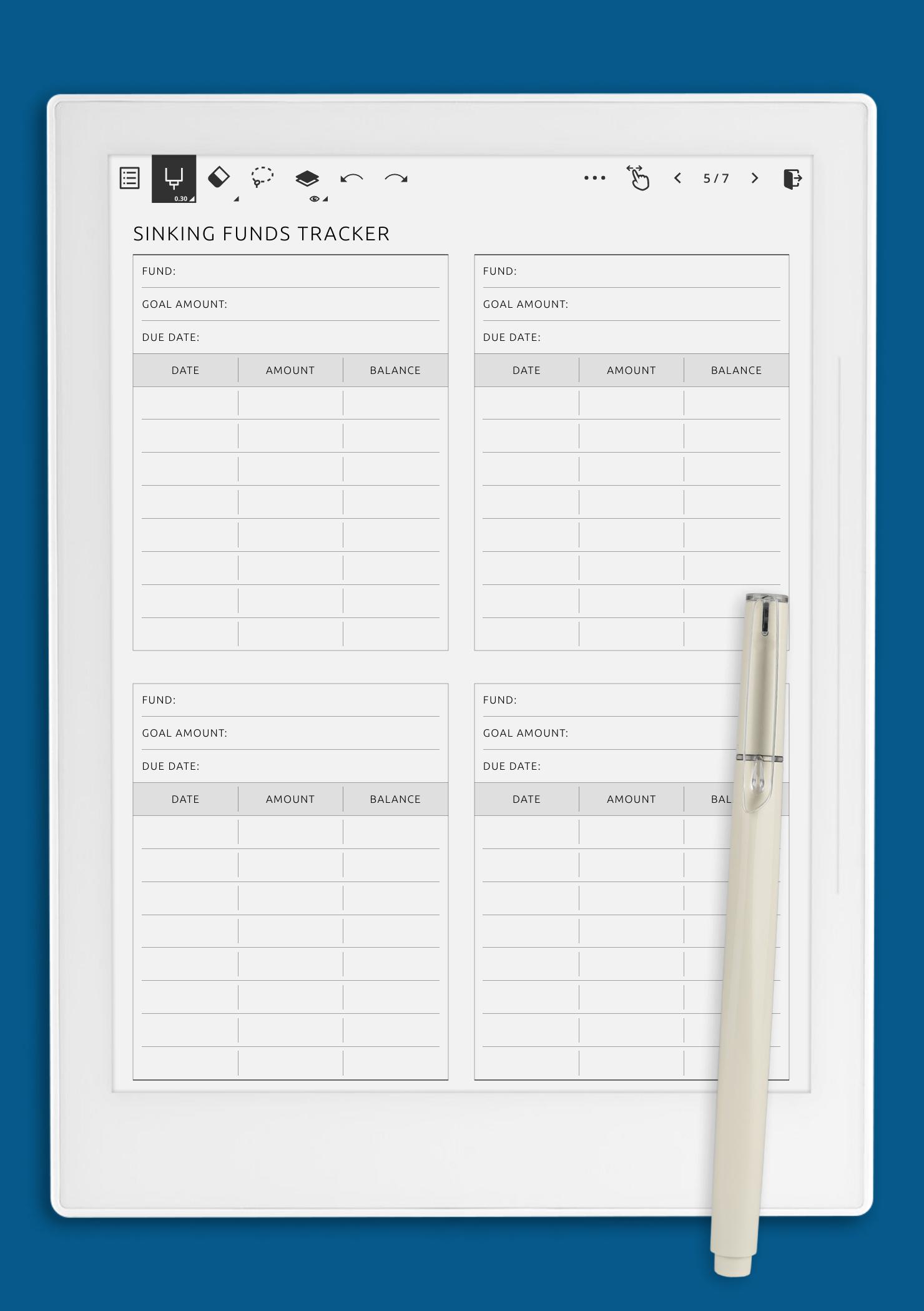 Download Printable Blank Sinking Funds Tracker Template PDF