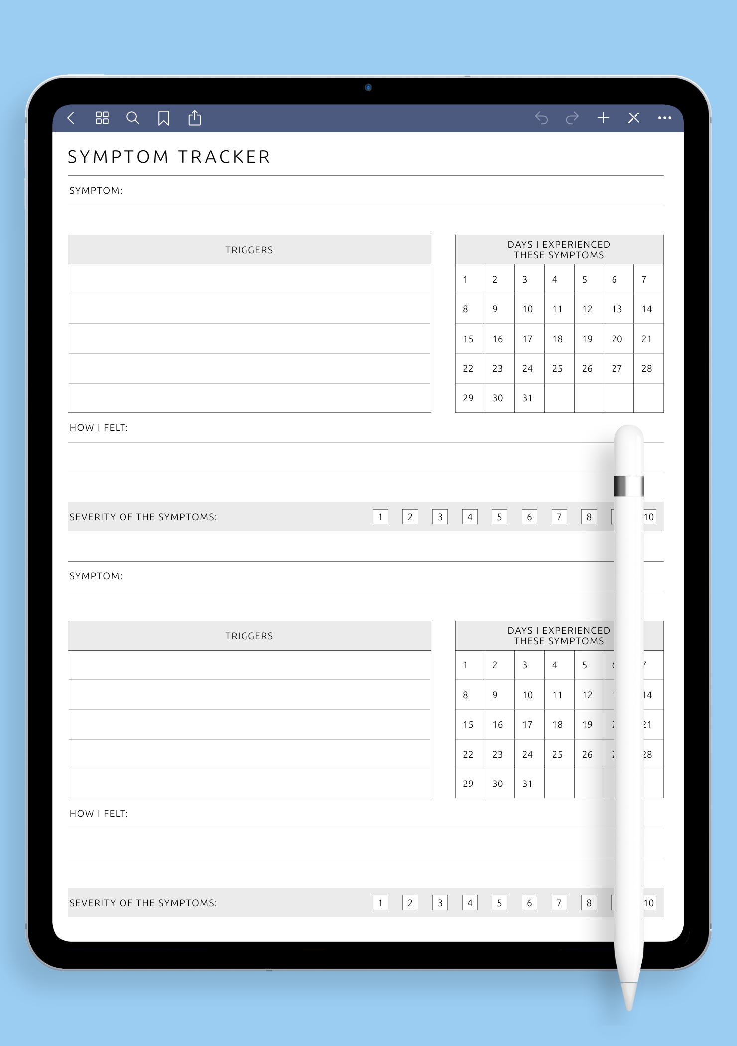 Download Printable Blank Symptom Tracker Template PDF